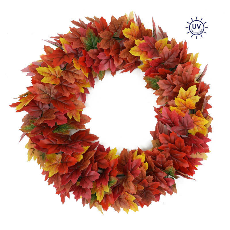 Primrue Plastic Maple Leaf Wreath With Uv Protection, 20" | Wayfair