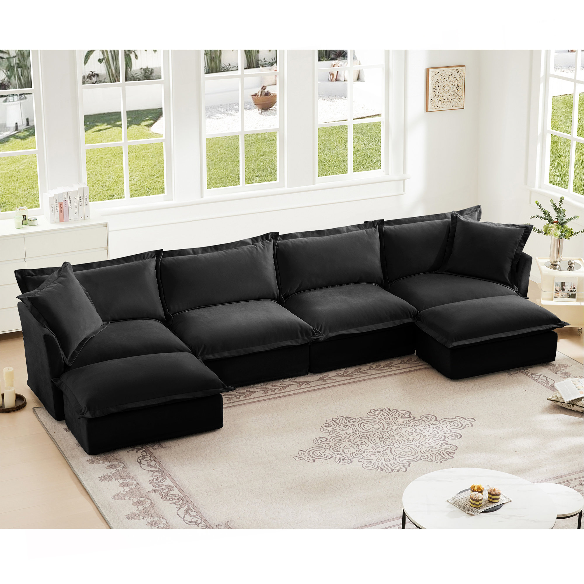 Hokku Designs Slipcovered U Shape Sectional Wide And Deep Seat Sofa Couch, 4 Seater Sofa With ...