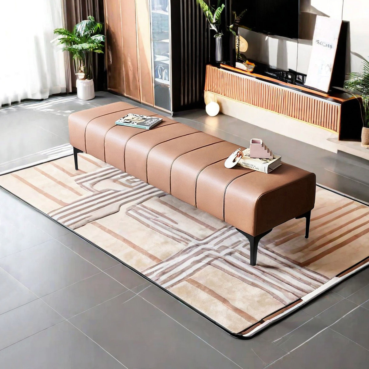 Orren Ellis Ethian Leather Match Upholstered Bench | Wayfair