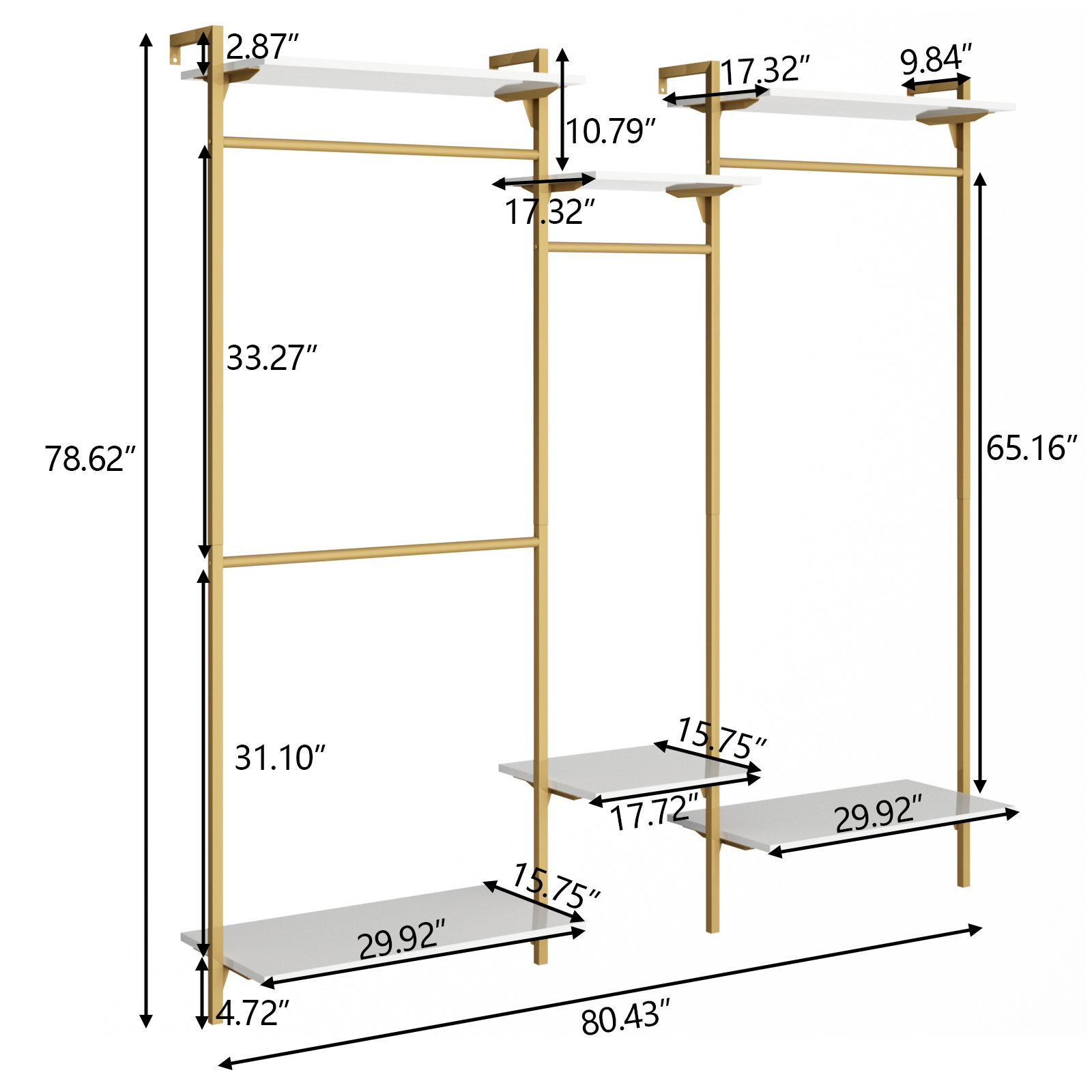 Rebrilliant Oloran Gold Wall Mount Clothes Rack with 4 Hanging Rods ...