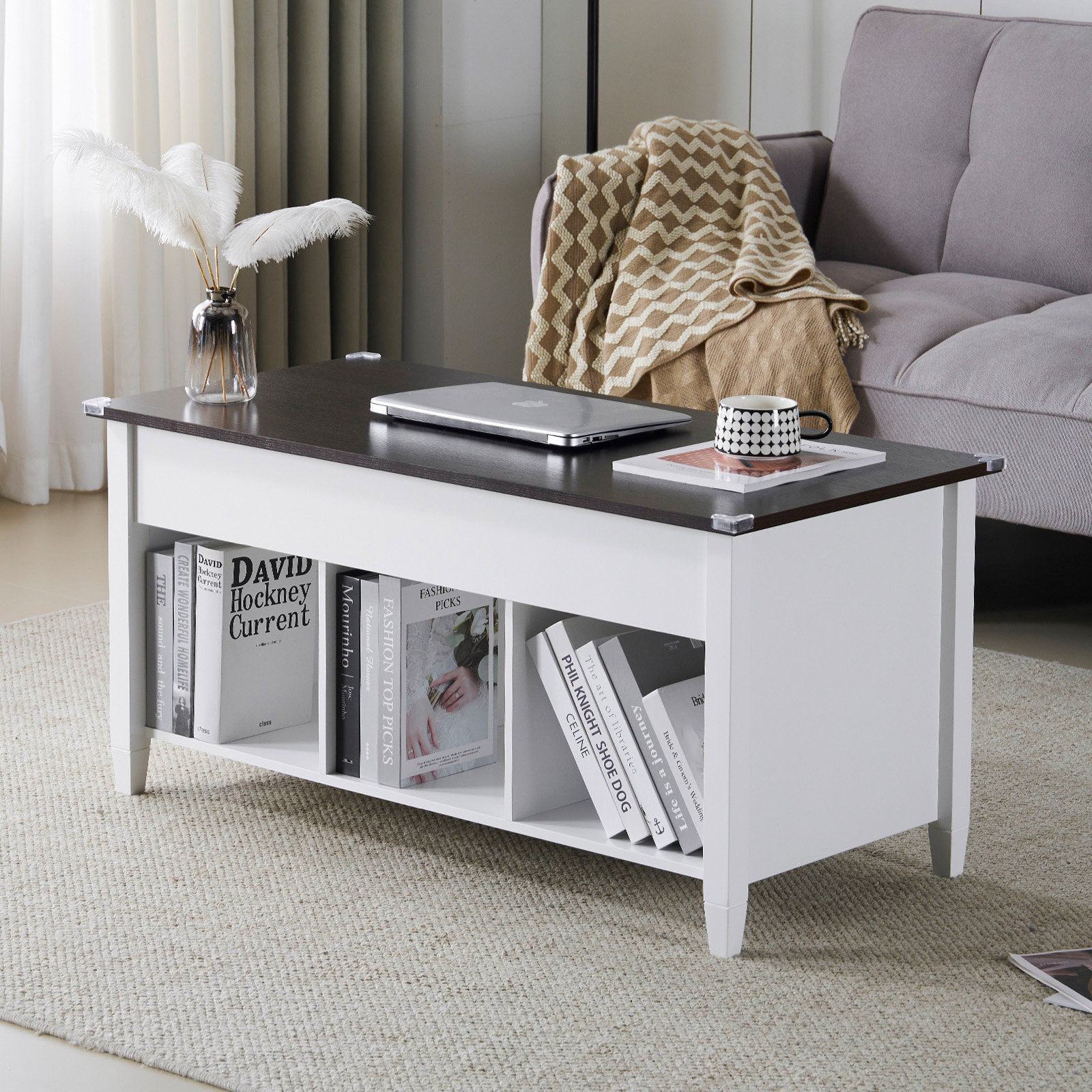 17 Stories 39.96in Adjustable Solid Wood Leg Double-Layer White Frame ...