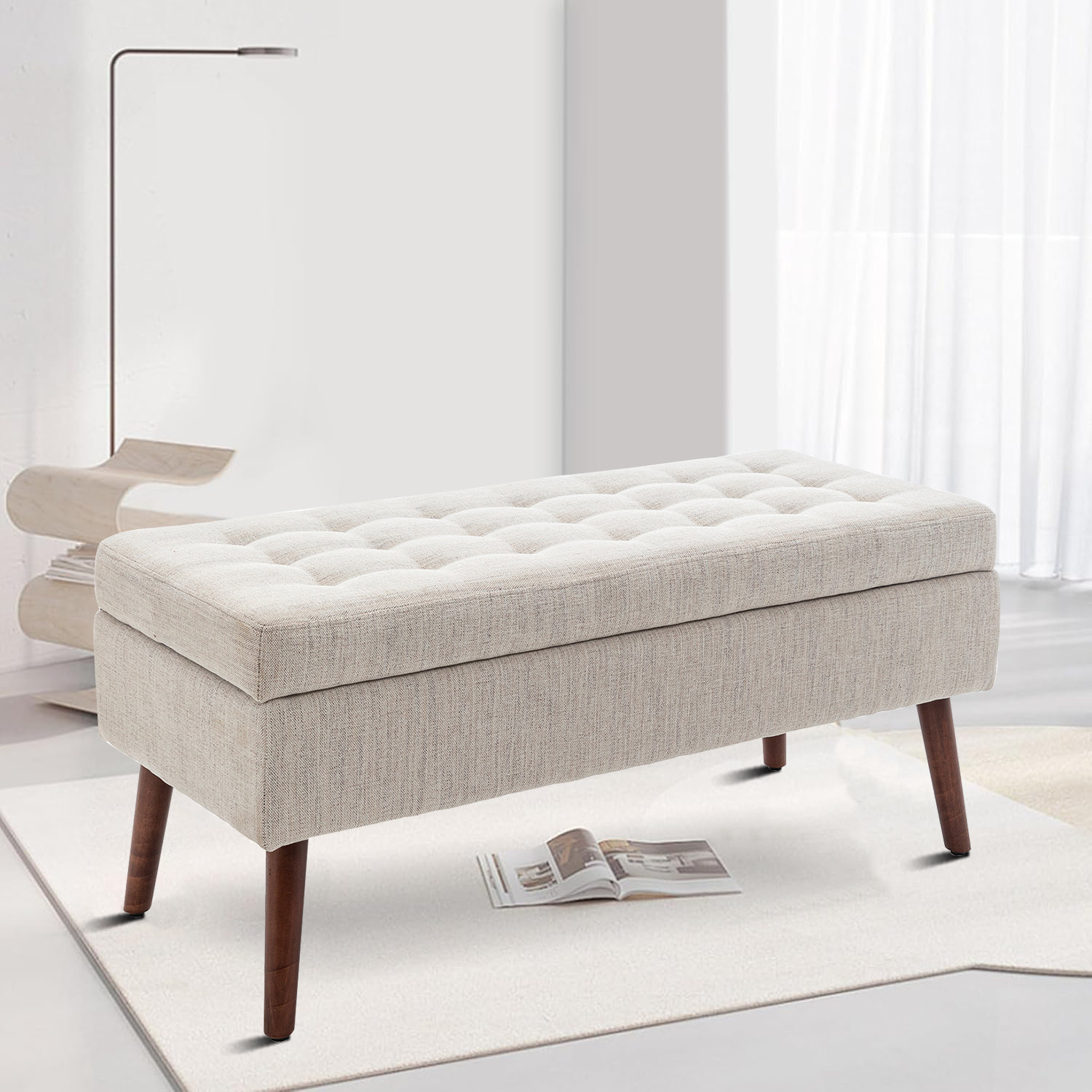 George Oliver Banc rembourré de style rétro avec rangement et tissu en ...