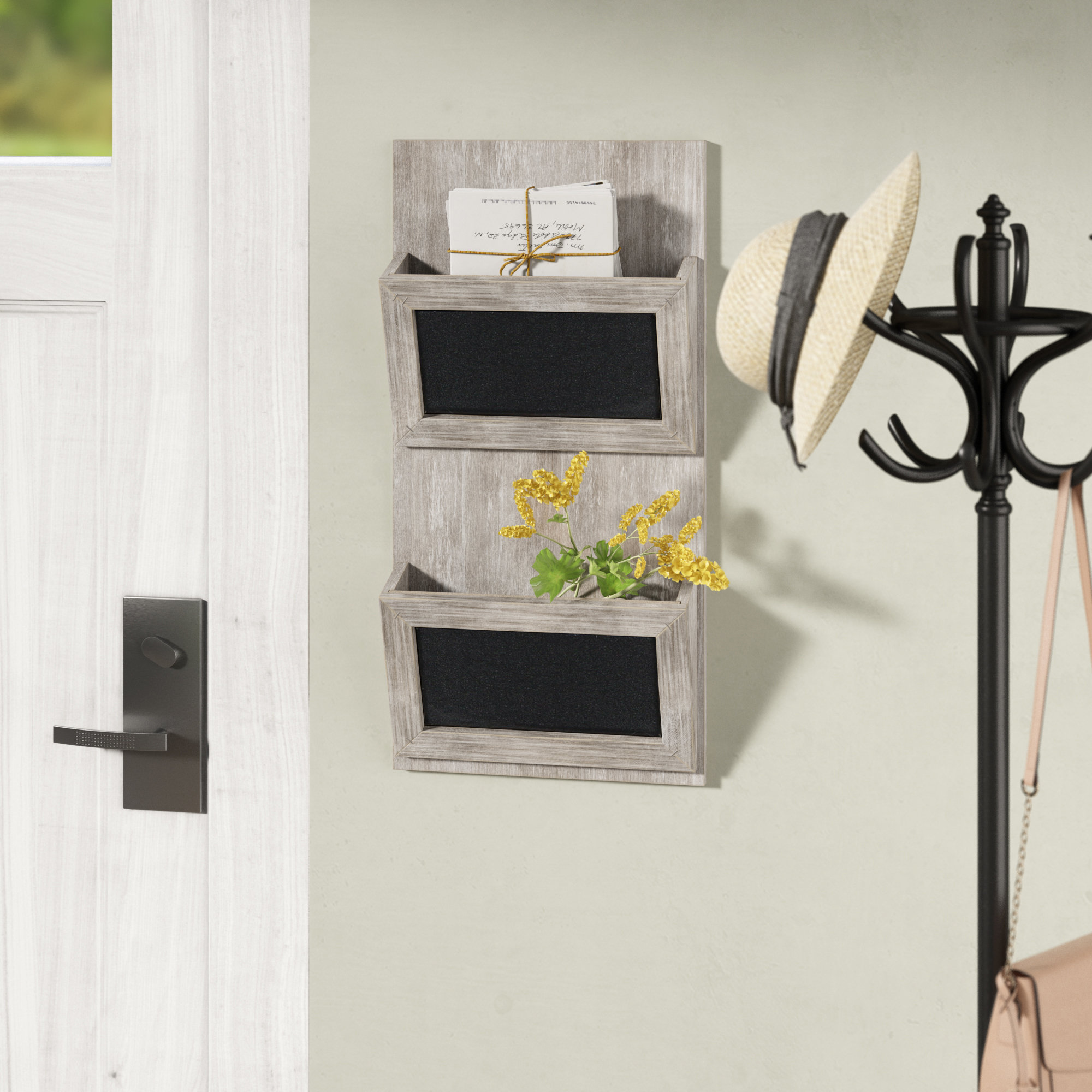 Gracie Oaks Nagle Solid Wood Wall Organizer with Mail Storage & Reviews ...