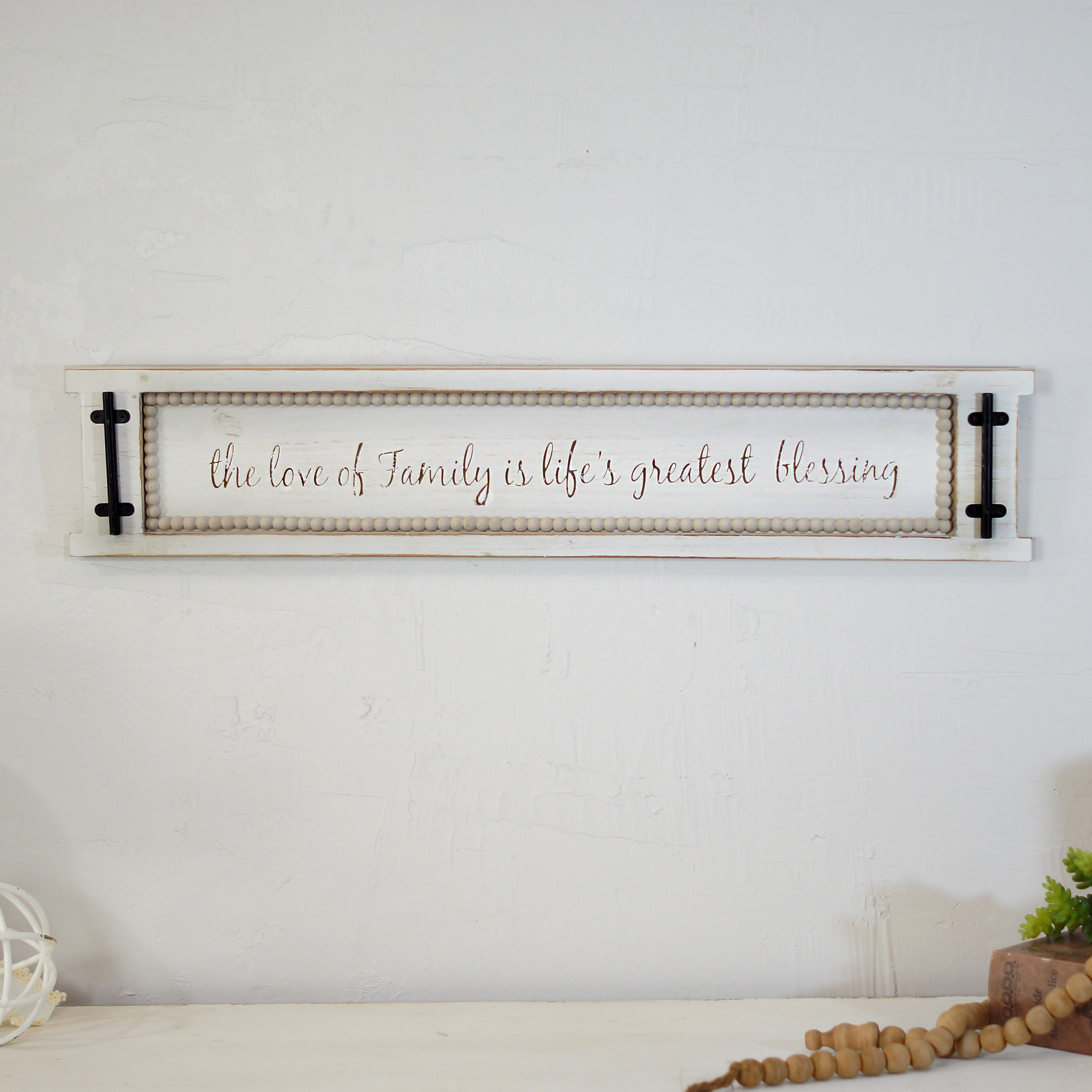 August Grove® VIP Wood 28 in. Destressed White Family Love Sign ...