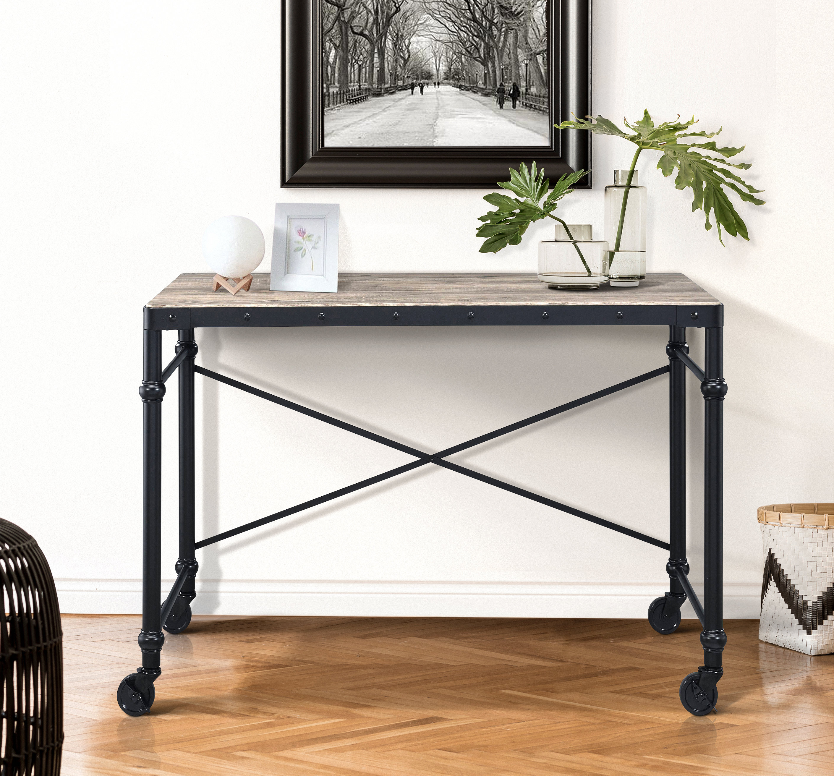 Williston Forge Monarda 47" Wide Rustic Oak & Black Finish Writing Desk ...