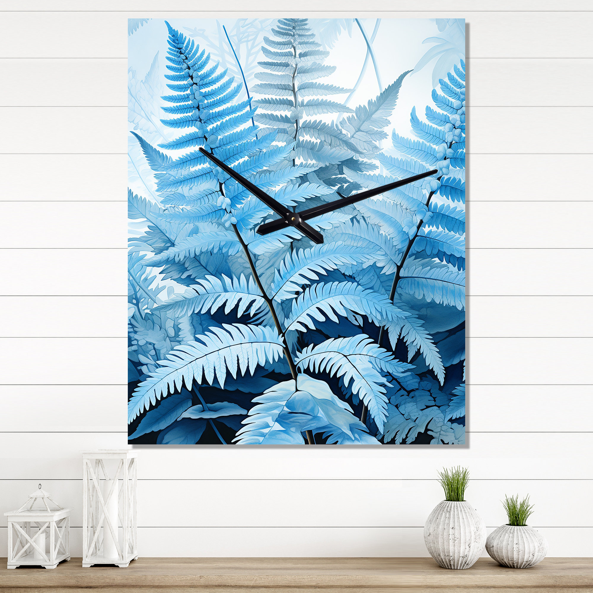DesignArt Ferns Azure Dreams II - Floral Wall Clock Oversized | Wayfair