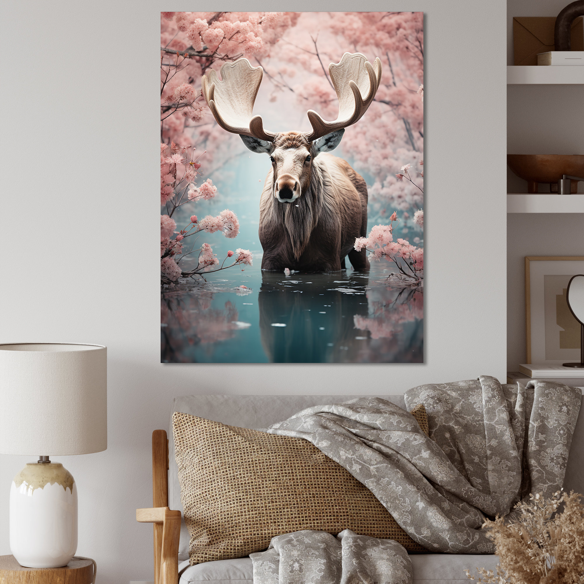 Millwood Pines Aubine Pink Moose Spring Awakening II - Print on Canvas ...