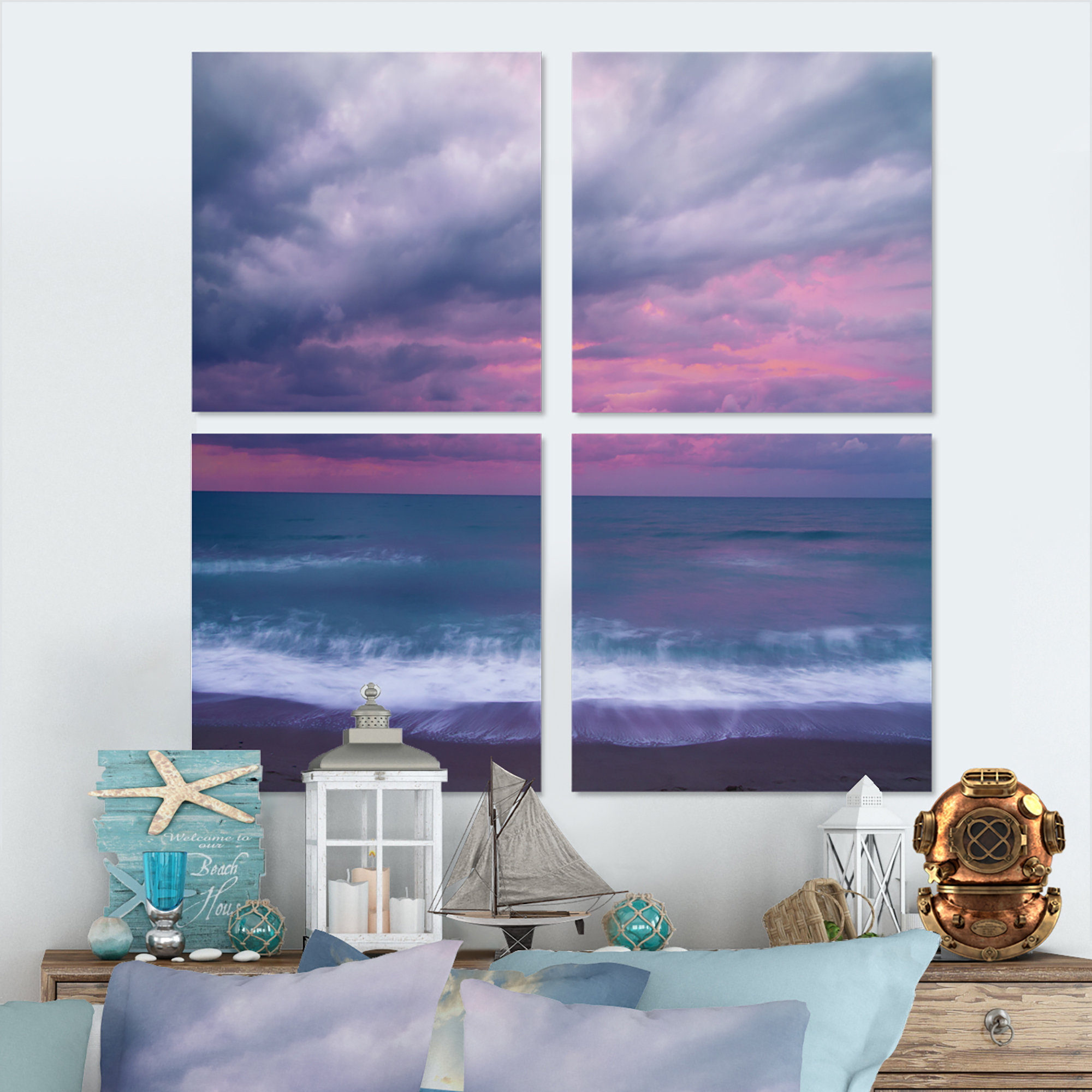 Rosecliff Heights Blue And Pink Unset Over Sea - Sea & Shore Canvas ...