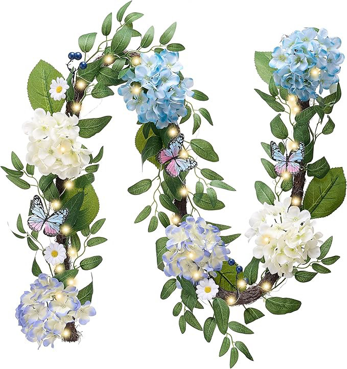 Valery Madelyn 6FT Spring Summer Flower Garland with Lights for Mantle ...