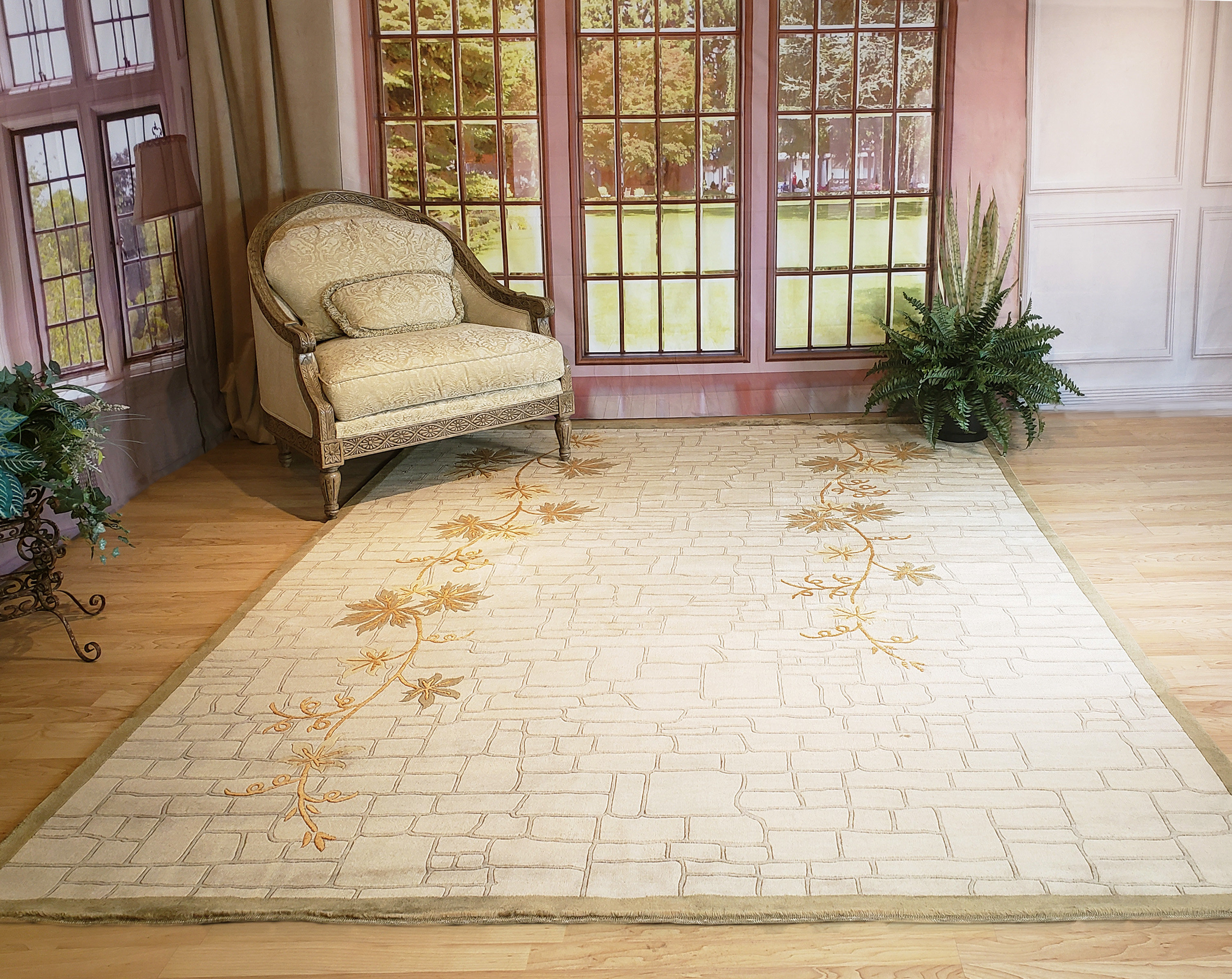 American Home Rug Co. Neo Nepal Floral Hand-Knotted Wool Beige/Sage ...