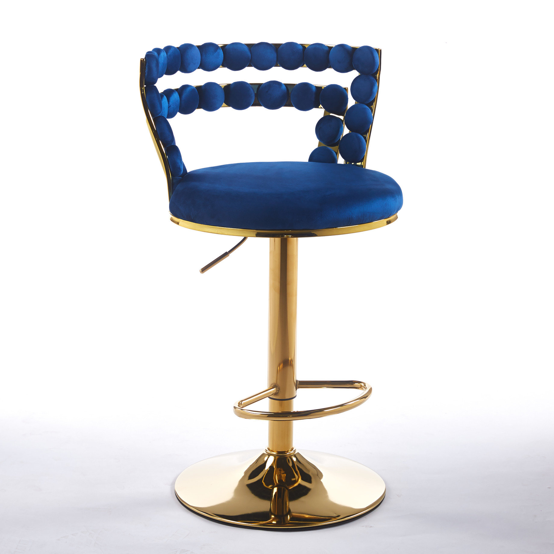 Mercer41 Blue Bar Chairs In A Pair With Golden Tube Legs, Comfortable ...