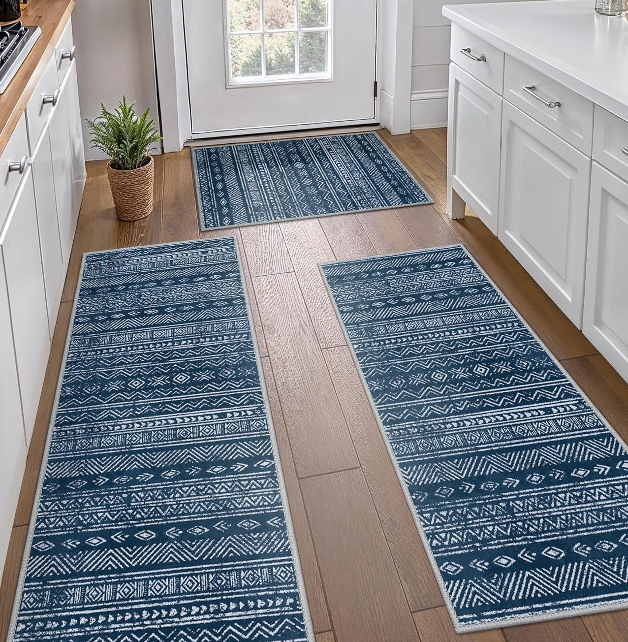 Dakota Fields Kitchen Mats for Floor Set of 3 Non-Slip Washable Rugs ...