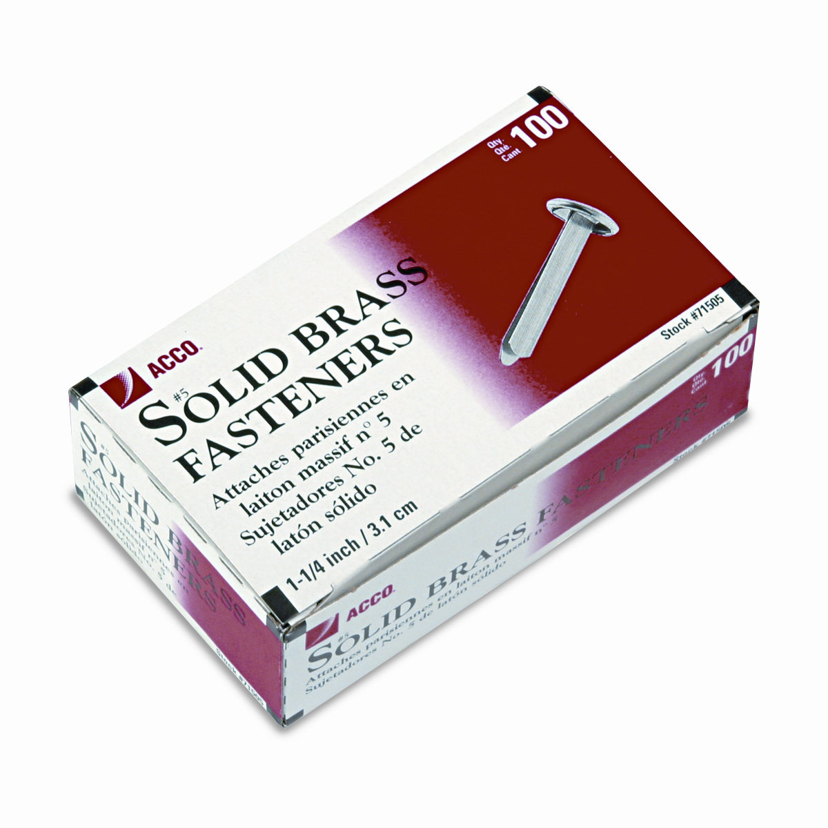 Acco Brands, Inc. Brass Prong Paper File Fasteners, 1-1/4 Inch Length ...