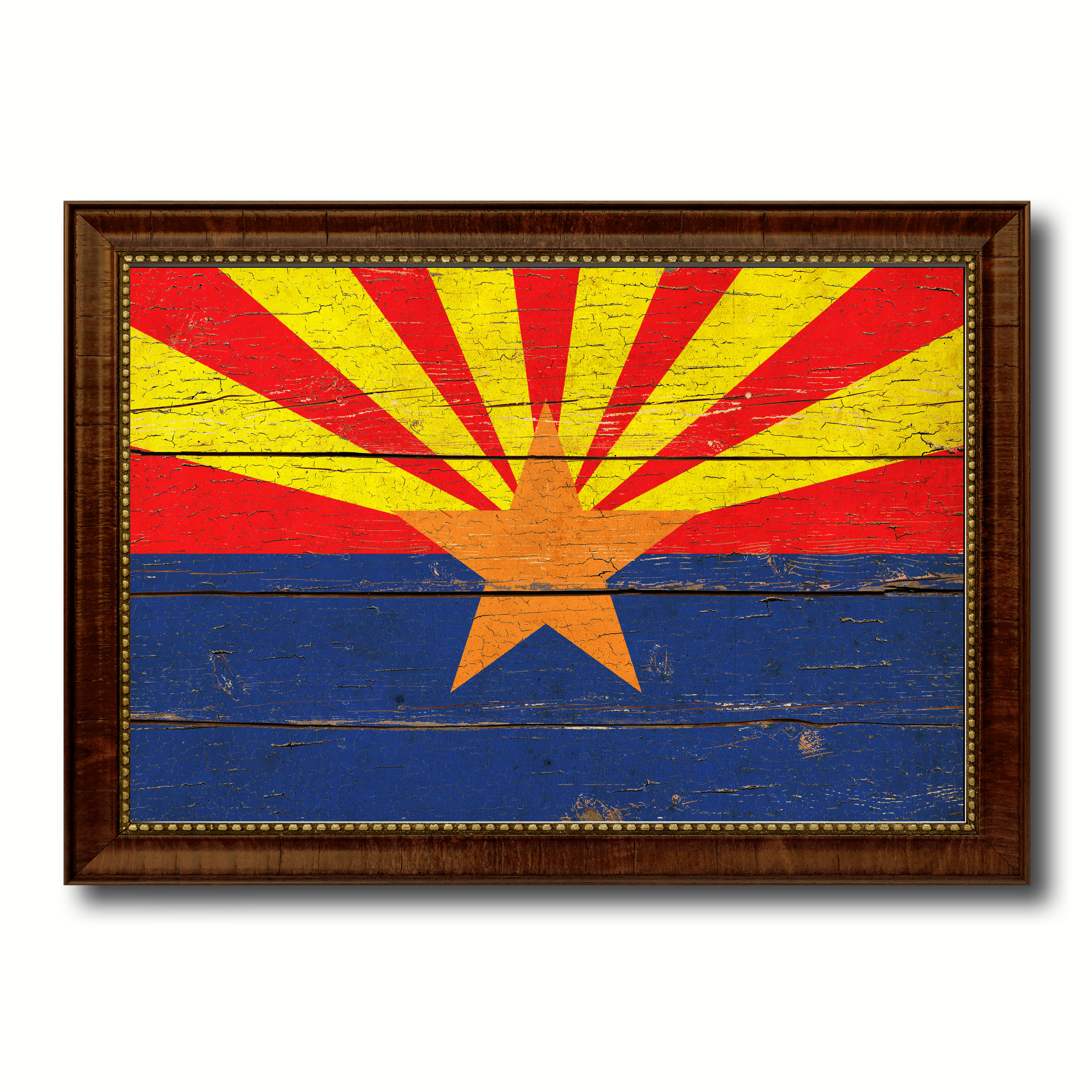Williston Forge Arizona State Vintage Flag Print With Brown Gold Frame ...