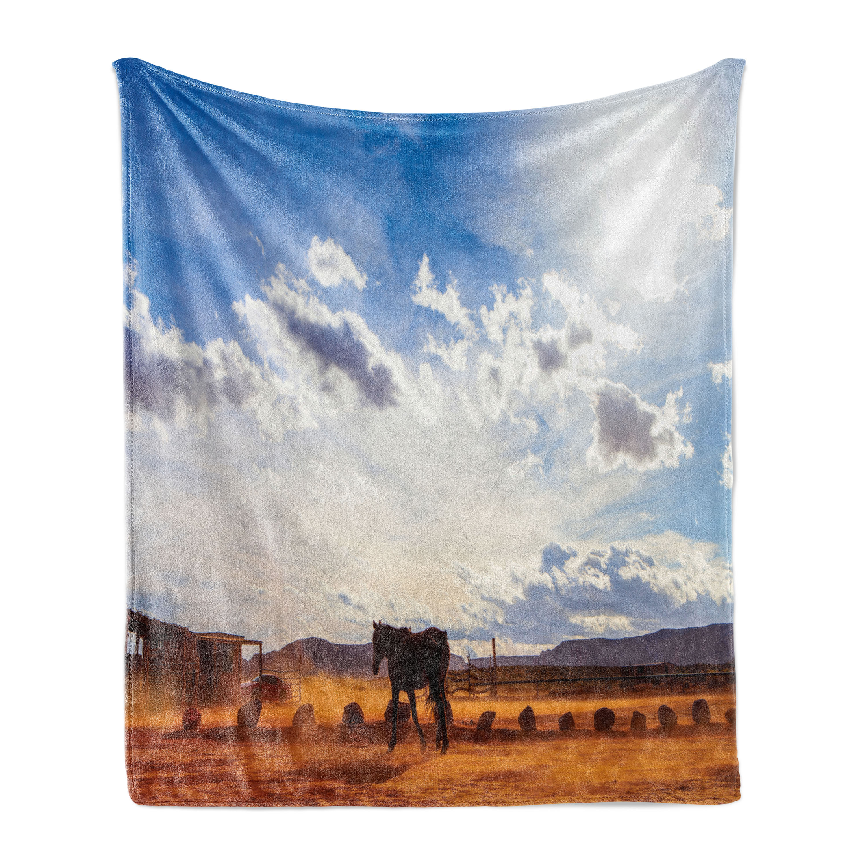 Ambesonne Western Fleece Throw Blanket Horse Valley Sky View | Wayfair