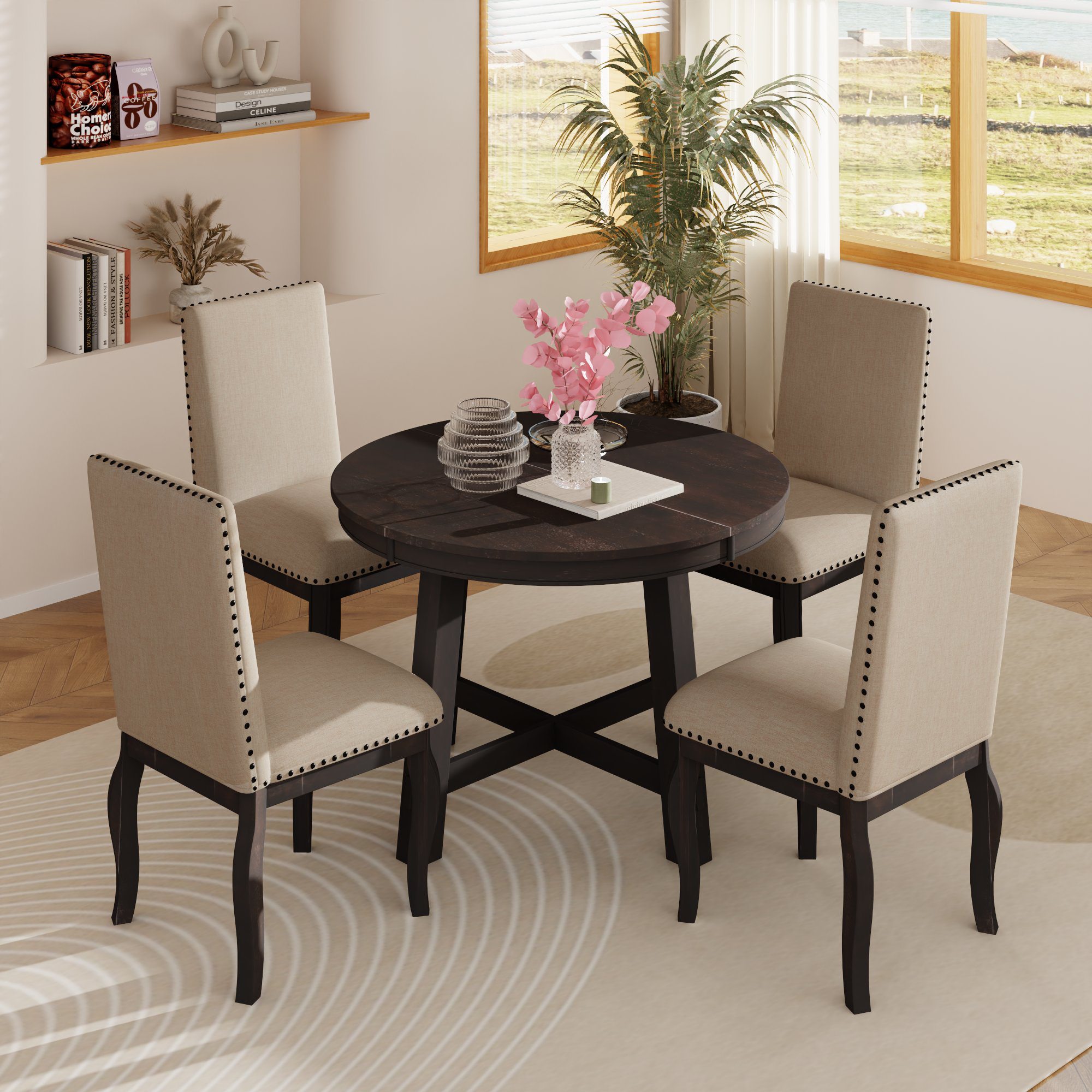 Alcott Hill® Cyndy 5-Piece Extendable 42'' Round Dining Table with 4 ...