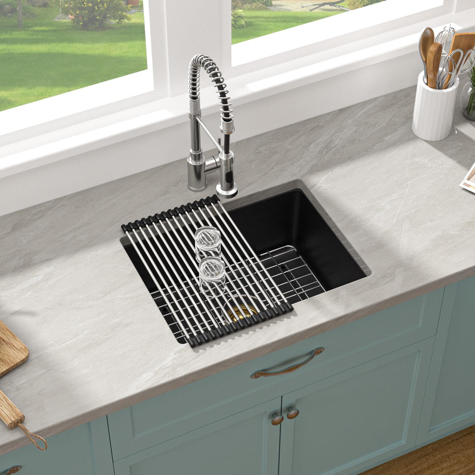 Sarlai 22 in. Bar Sink White Granite Composite Quartz Undermount ...