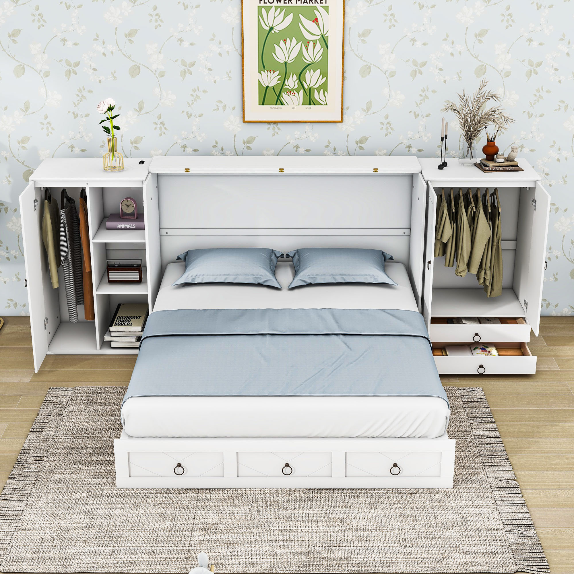 Longshore Tides Queen Size Dual-Function Murphy Bed with Built-In ...