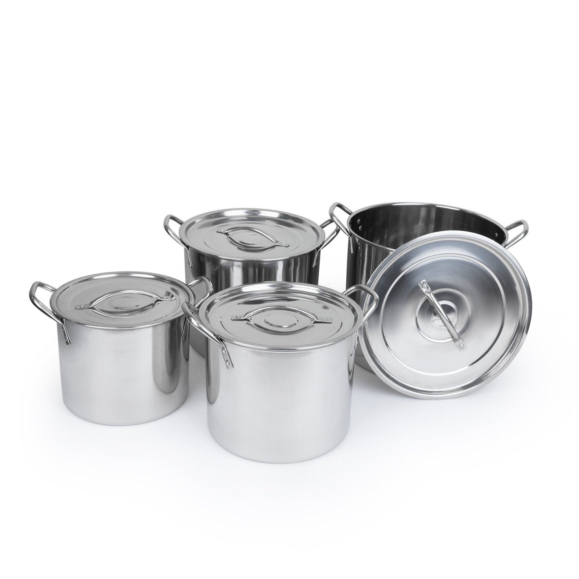 EuroHome Stainless Steel Stock Pot Set with Lids, Lightweight Durable ...