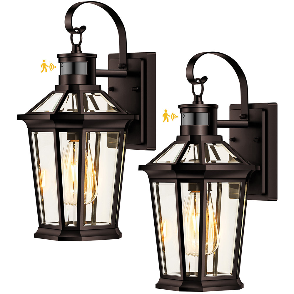 Winston Porter 2 Pack Motion Sensor Outdoor Wall Lantern, Waterproof ...