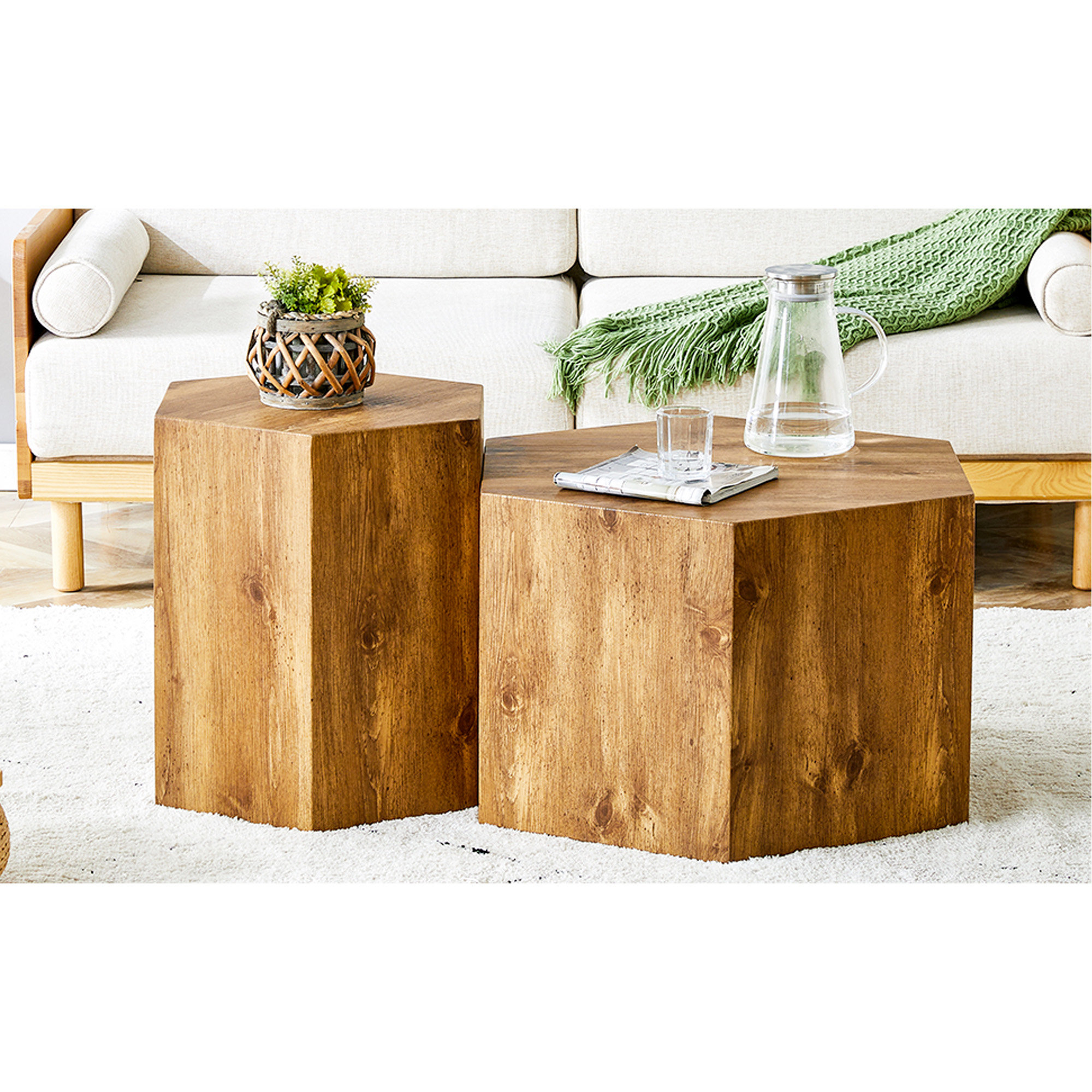 Millwood Pines Modern Minimalist Set Of Two Wood-Grain MDF Coffee ...