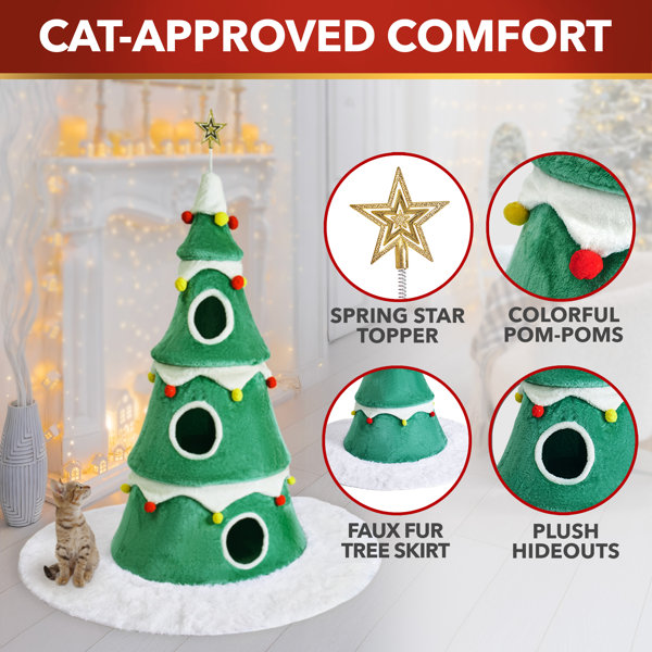 The Holiday Aisle® 56" H Cat Christmas Tree W/ Condos & Tree Skirt ...