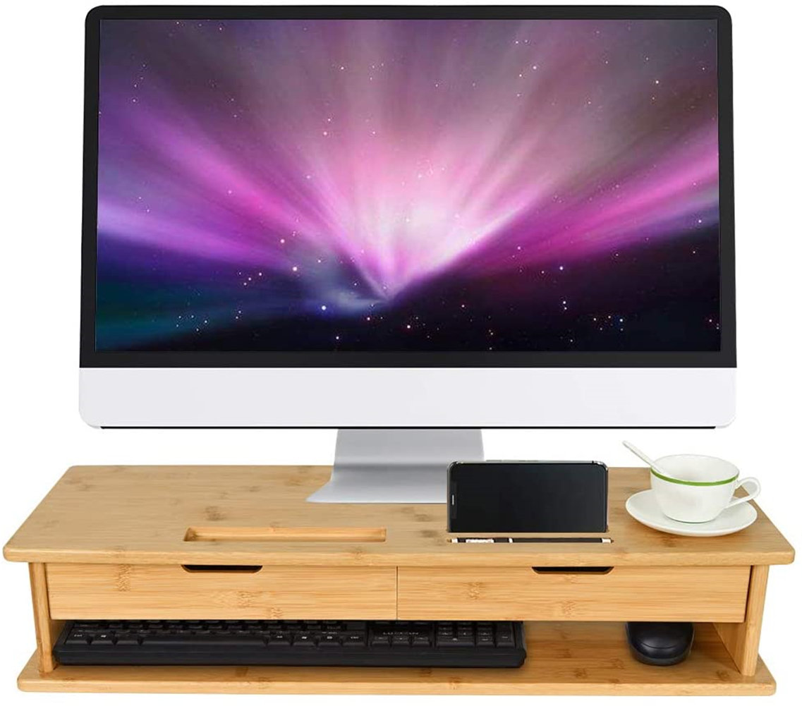 Inbox Zero Sundale Bamboo Wood Monitor Stand Ergonomic Computer Riser ...
