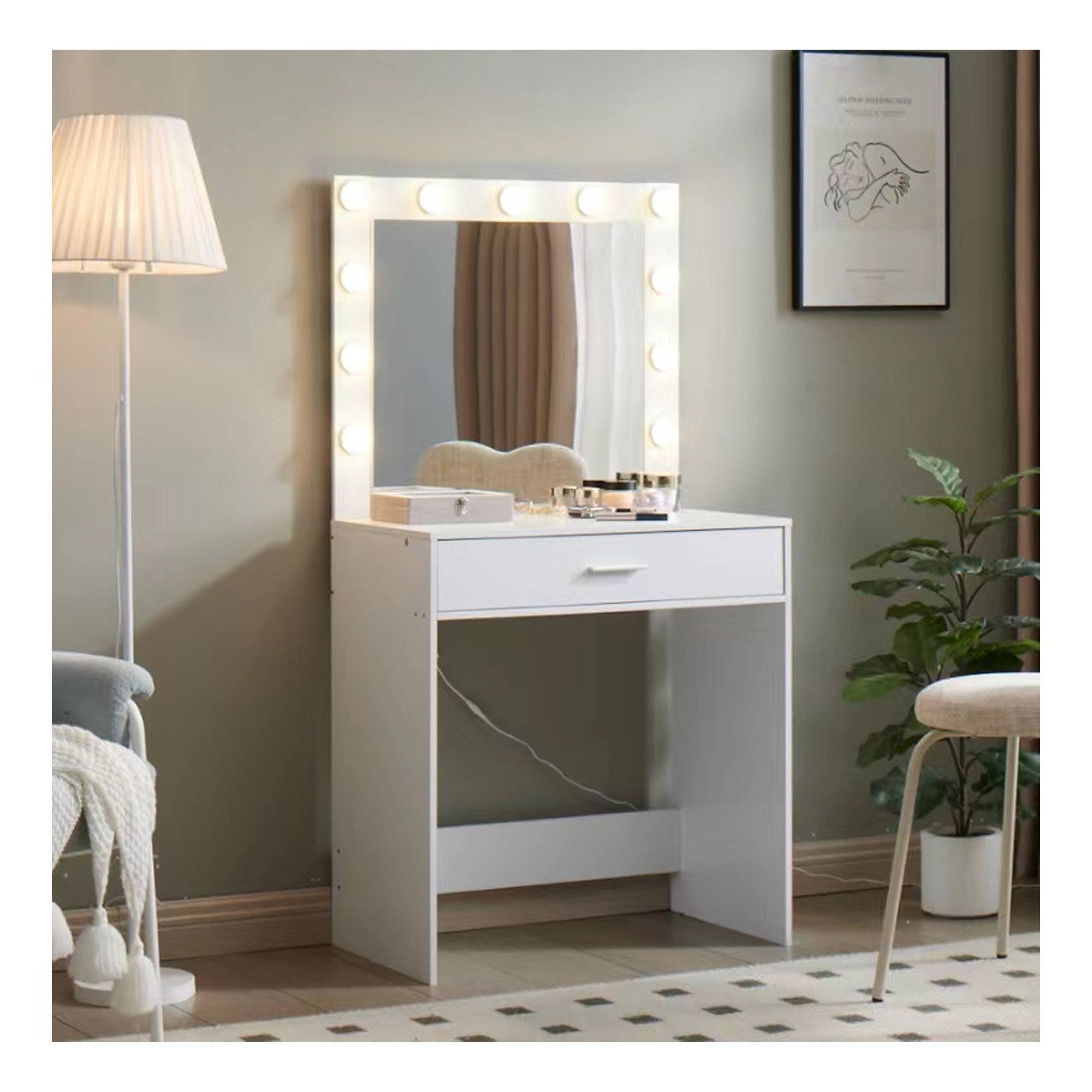 George Oliver Vanity Desk With Mirror And Lights, Dressing Table With ...