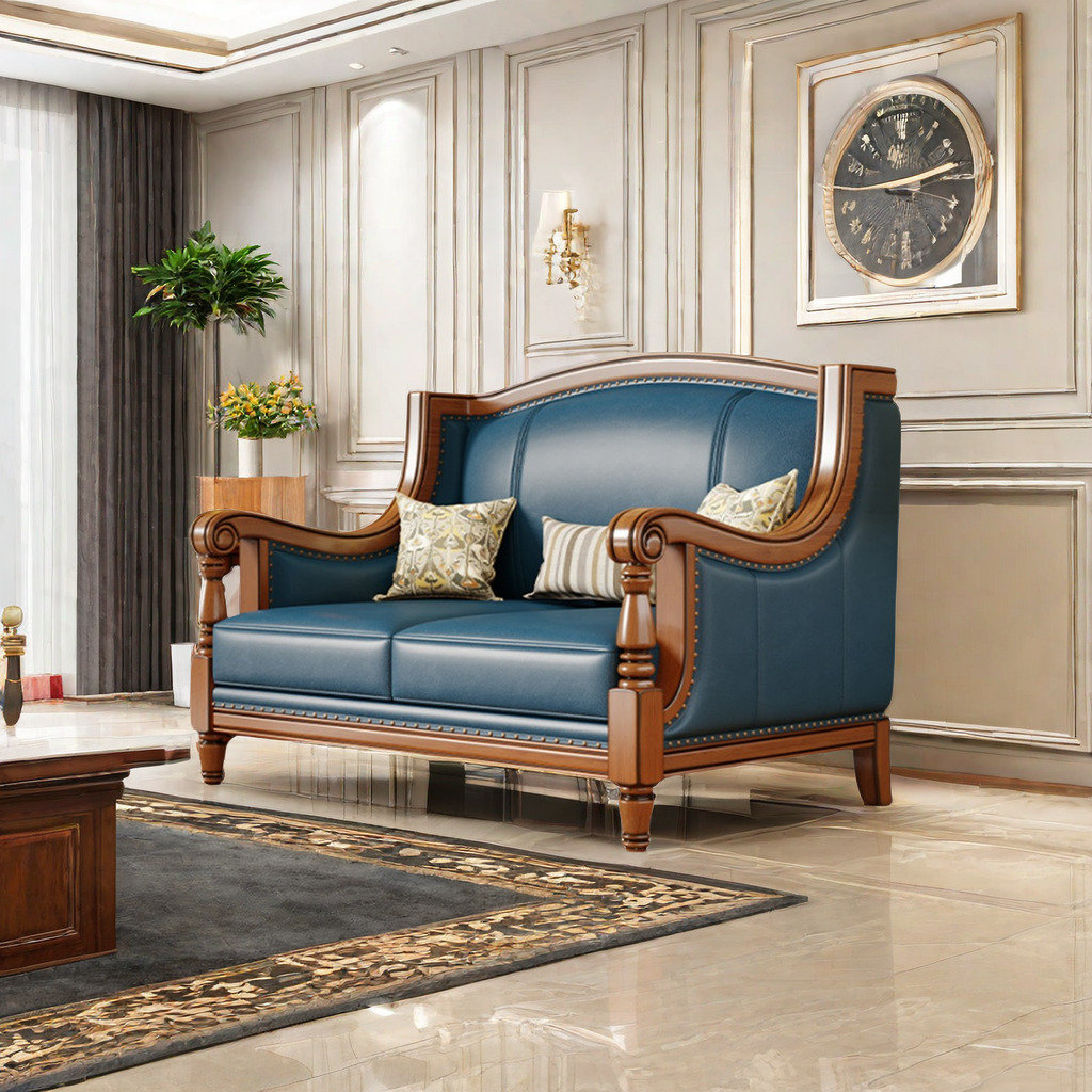 Romero American Leather Sofa Solid Wood Retro Sofa 55'' Genuine Leather ...