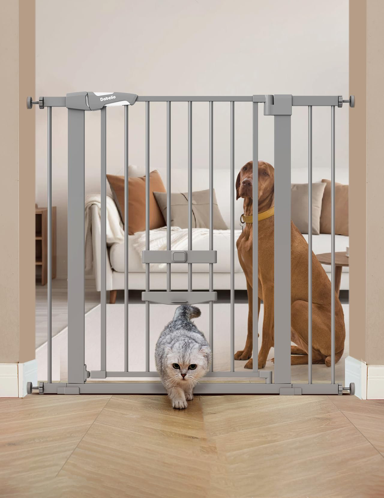 Latitude Run® 36 Inch Extra Tall Baby Gate With Cat Door, 29-40" Metal ...