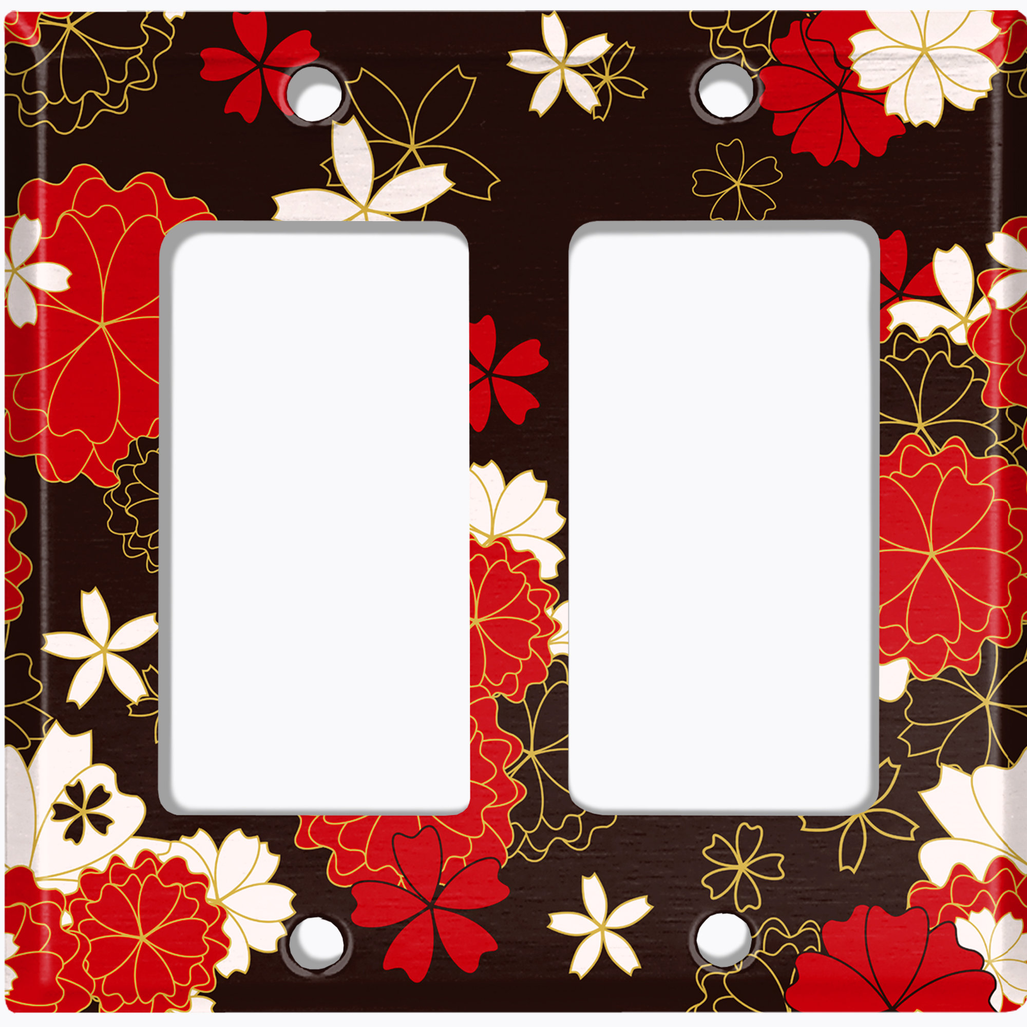 WorldAcc Japanese Red Flower White Black 2-Gang Toggle Light Switch ...