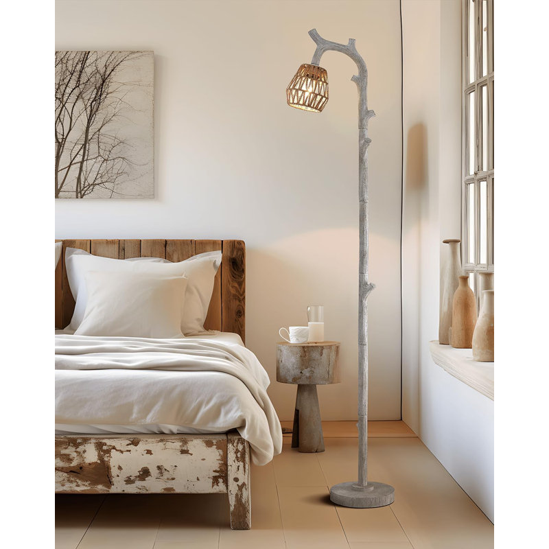 Gracie Oaks Rustic Farmhouse Tree Trunk Floor Lamp for Bedroom Living ...