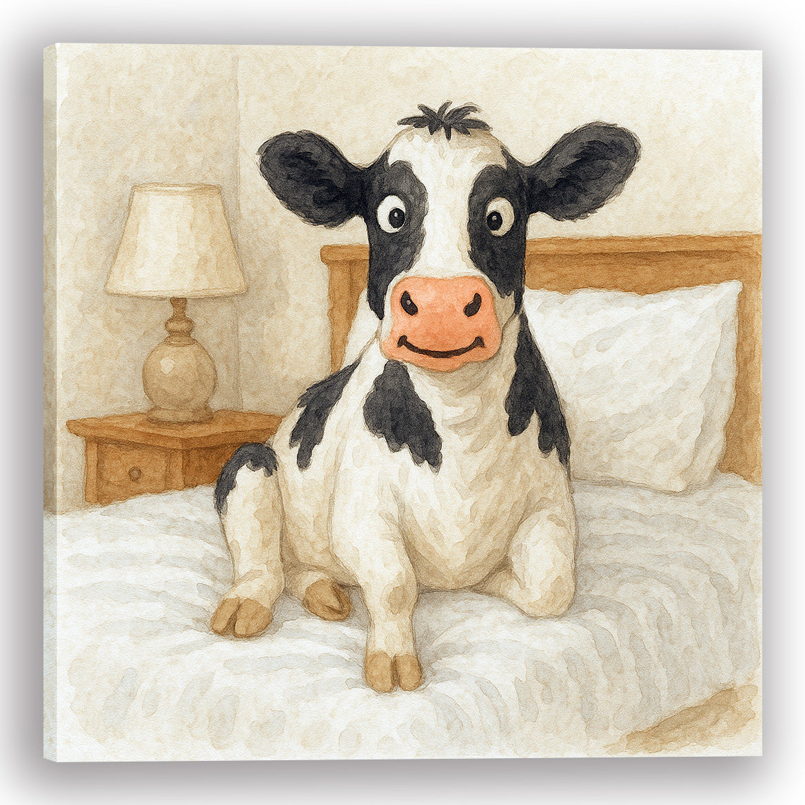 Ophelia & Co. “Morning Moo-d” – Whimsical Cow on Bed Canvas Wall Art ...