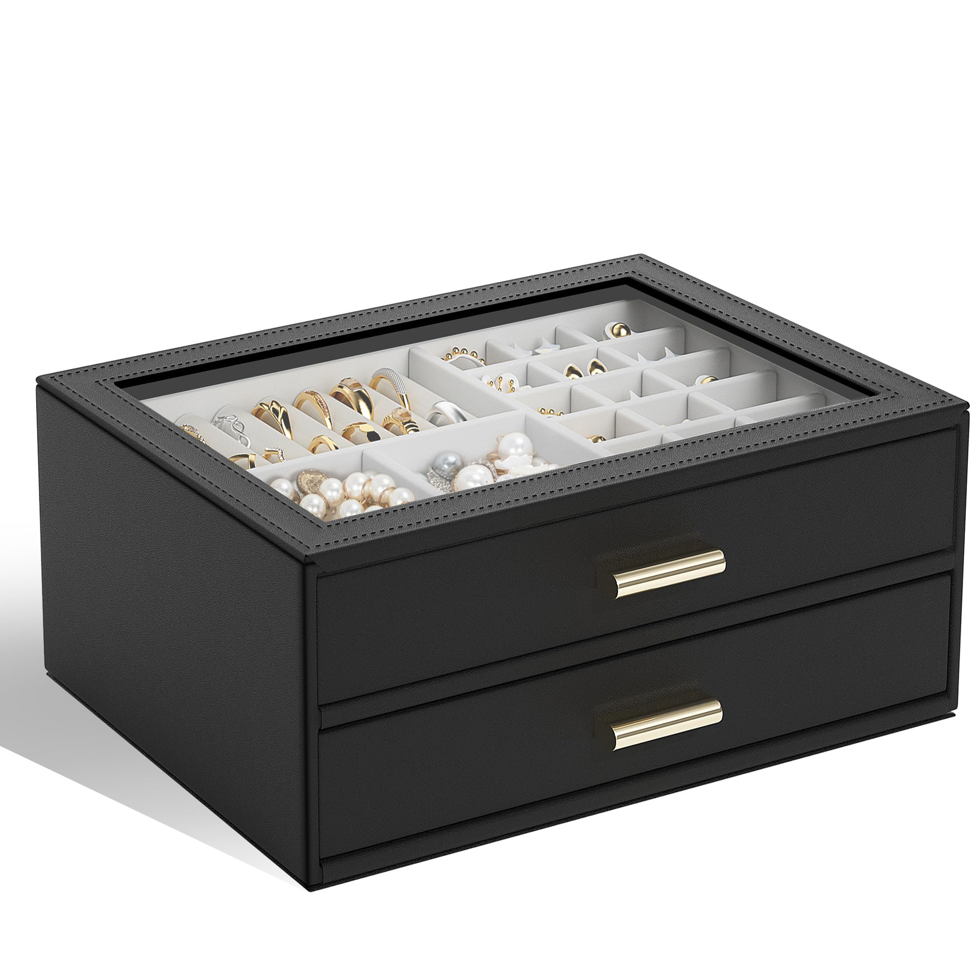 Latitude Run® Jewelry Box With Clear Lid Functional Leather Jewelry ...