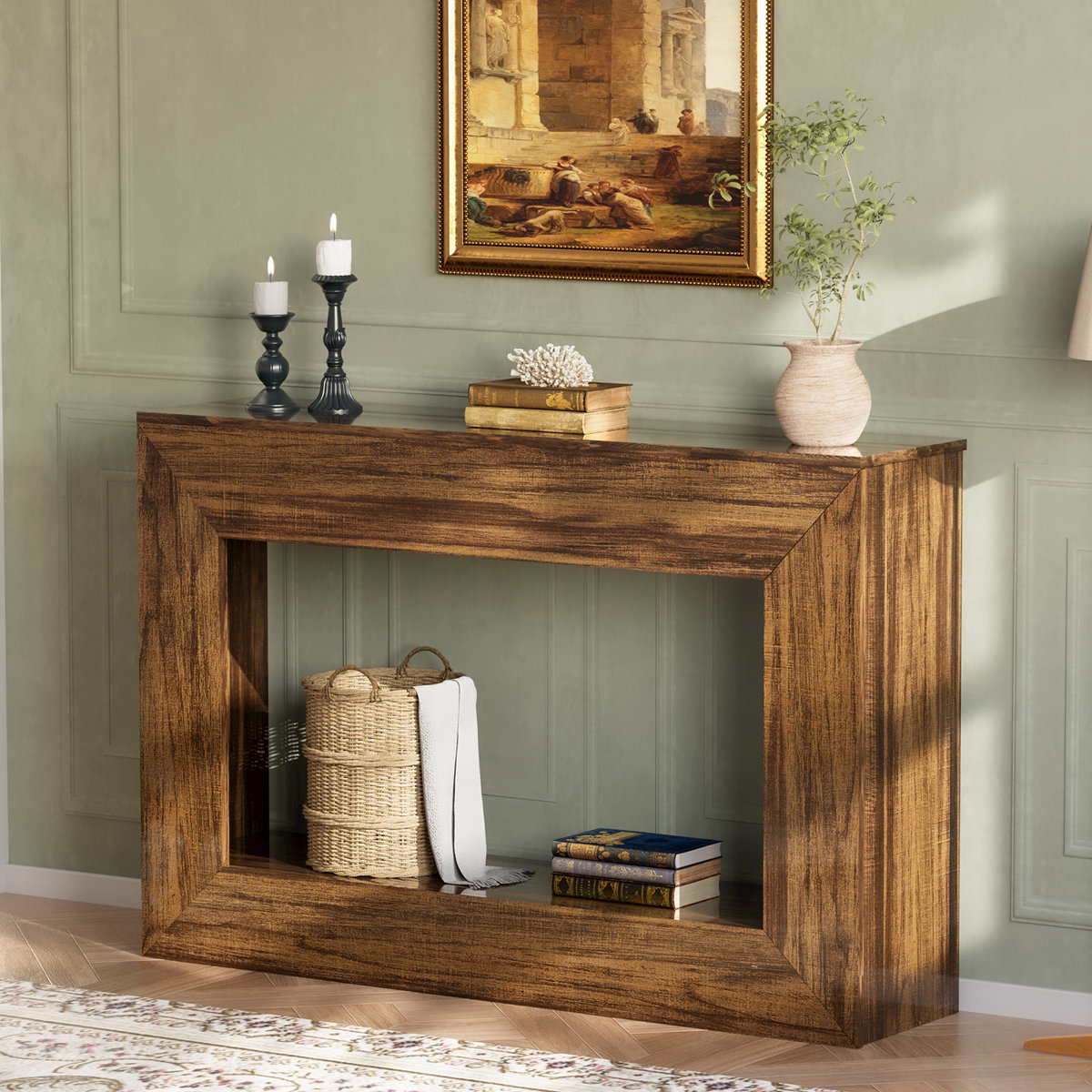 Millwood Pines 47.24''Wooden Rectangular Entryway Table,Farmhouse ...