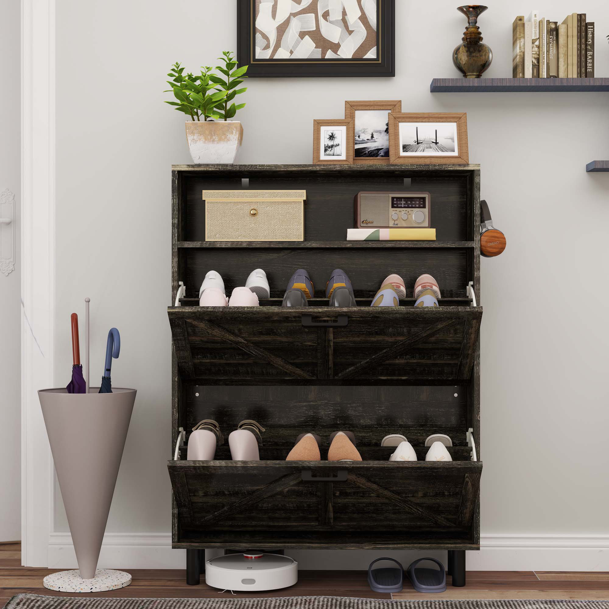 17 Stories Farmhouse Shoe Storage Cabinet With Barn Door Design, Shoe ...