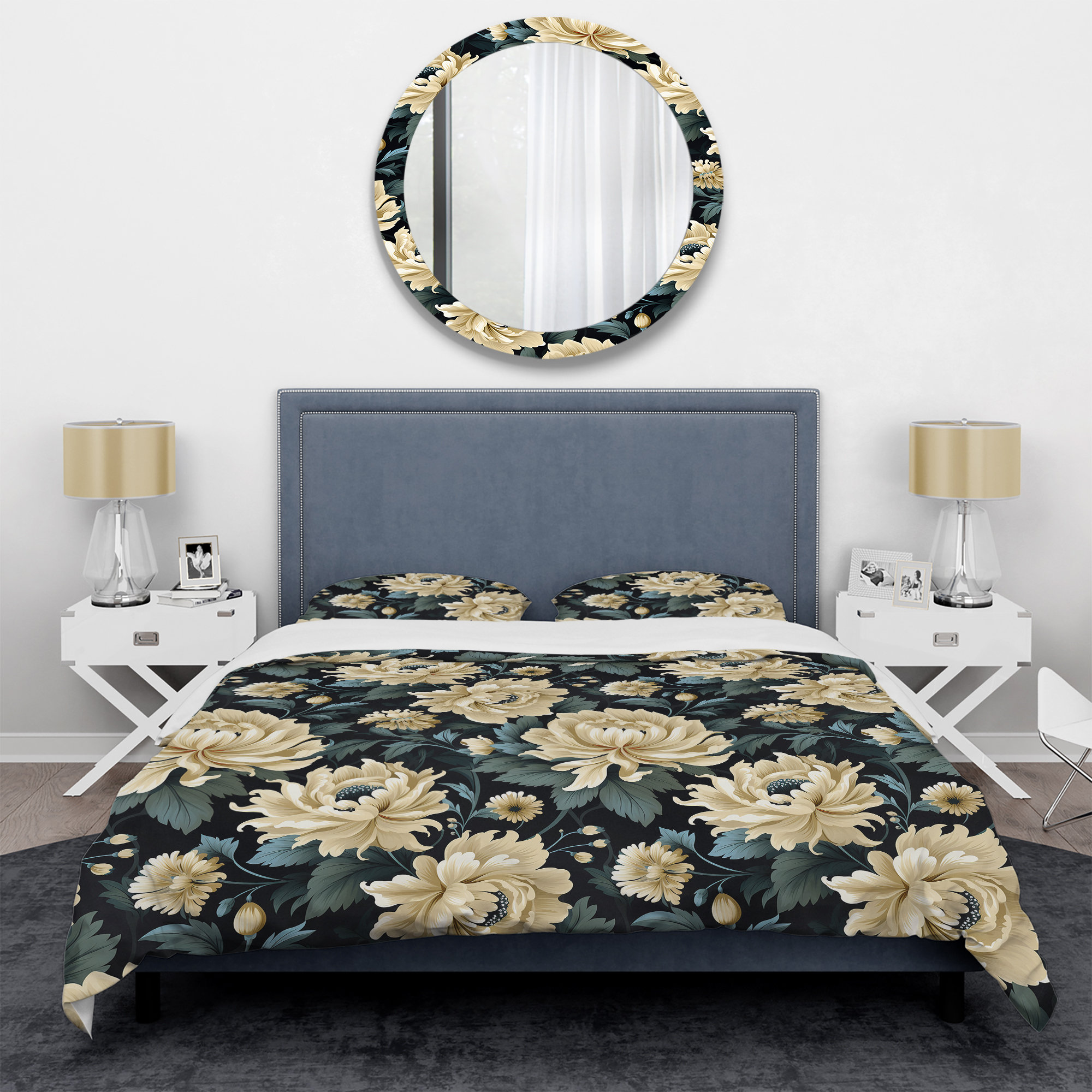 Design Art Dark Beige Flower Damask Breeze - Damask Duvet Cover Set ...