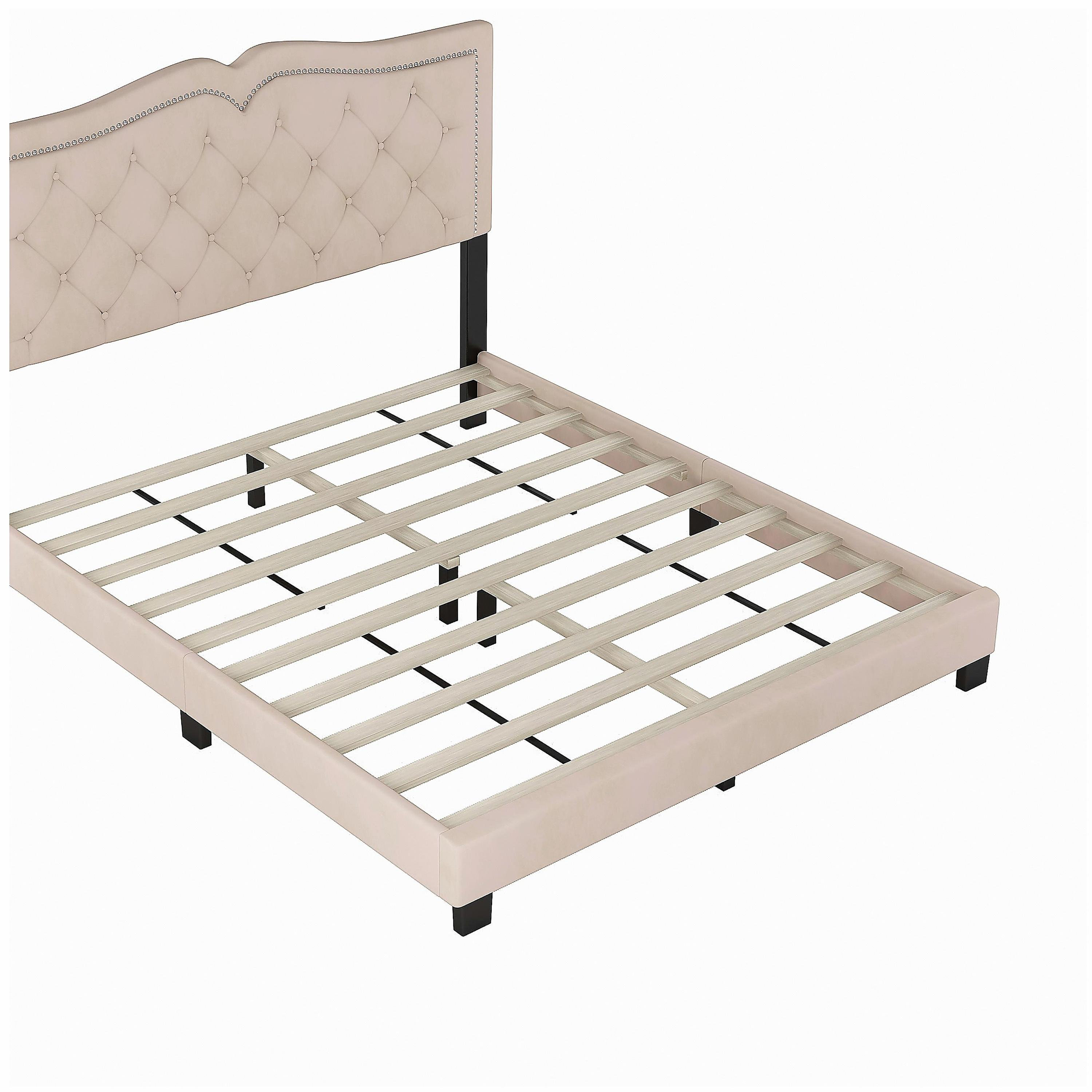 Latitude Run® Bed frame with nail design, modern velvet platform bed ...