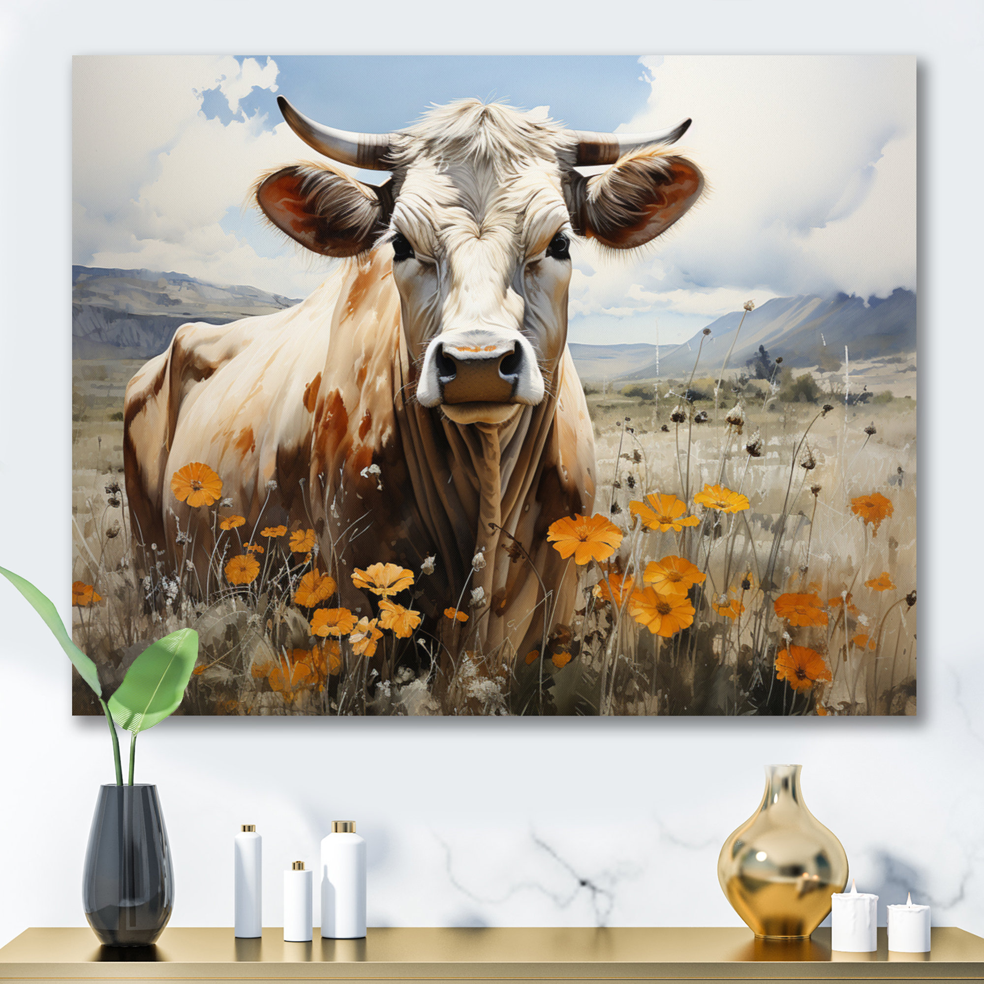 August Grove® Cow In The Meadow IV Framed On Canvas Print | Wayfair