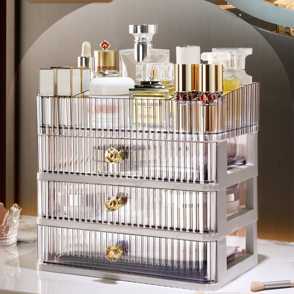 Everly Quinn Makeup Organizer With 3 Large Drawers, Countertop ...