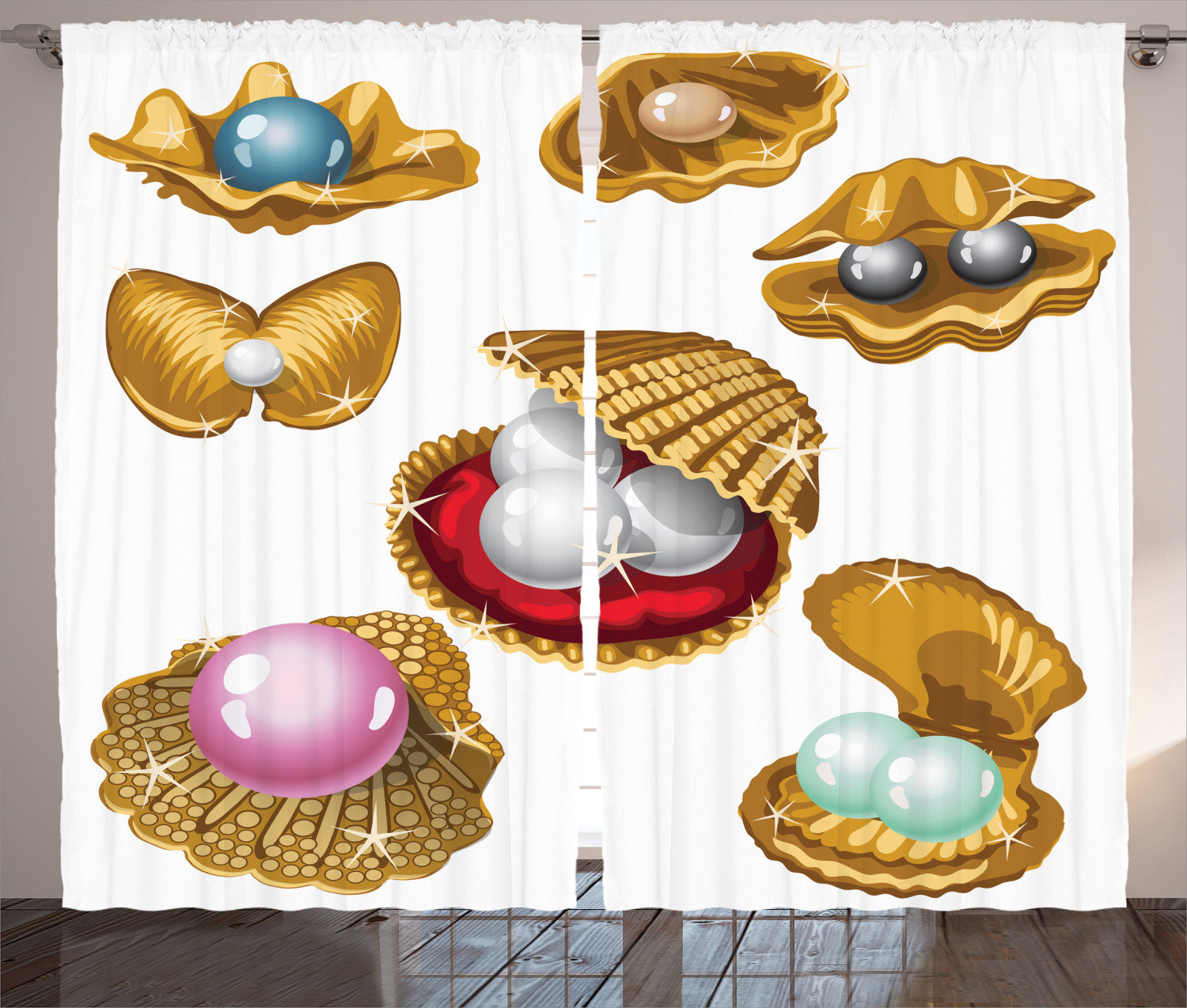 Ambesonne Pearls Semi-Sheer Rod Pocket Curtain Panels | Wayfair