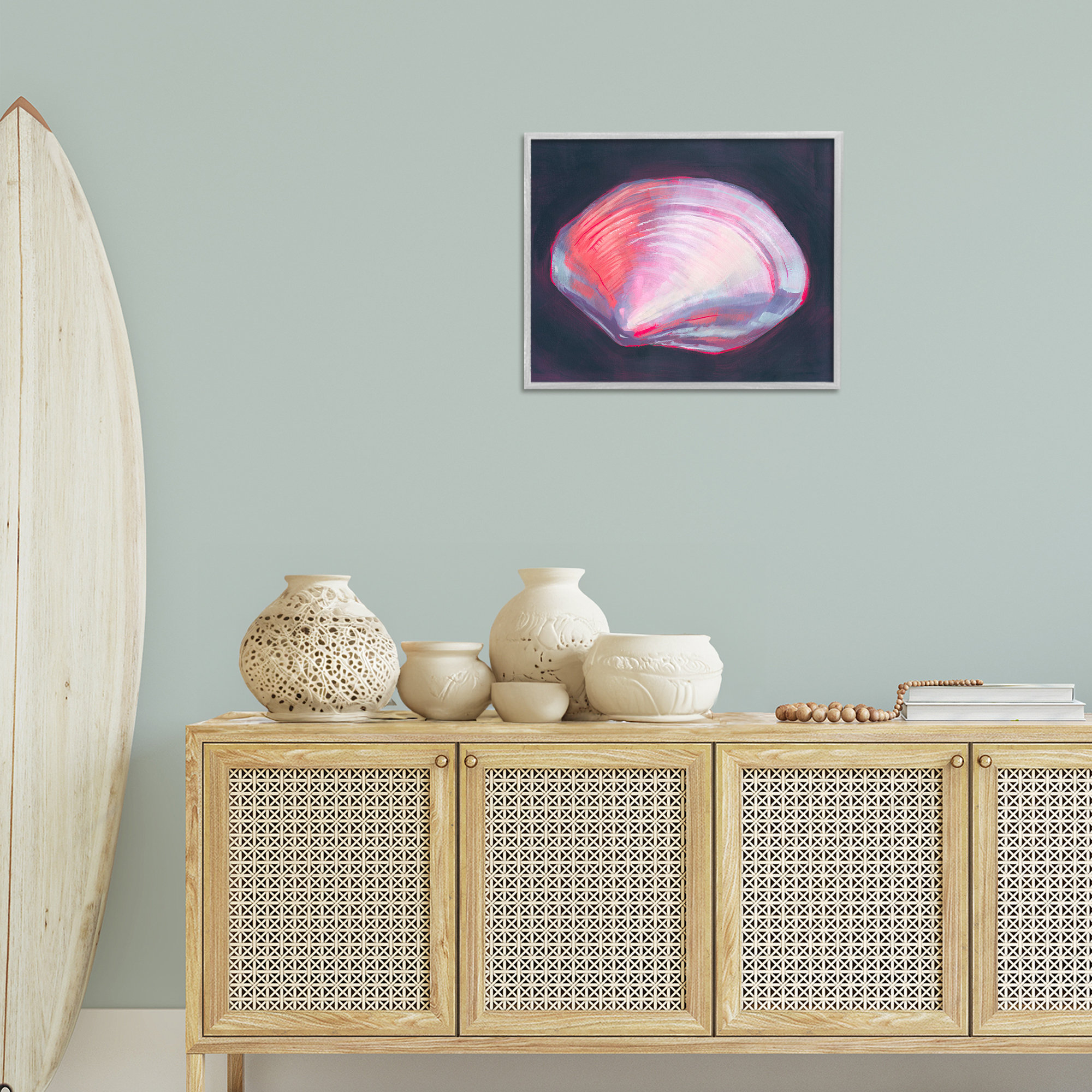 Ebern Designs Pink Clam on Black Giclee Art by Grace Popp | Wayfair