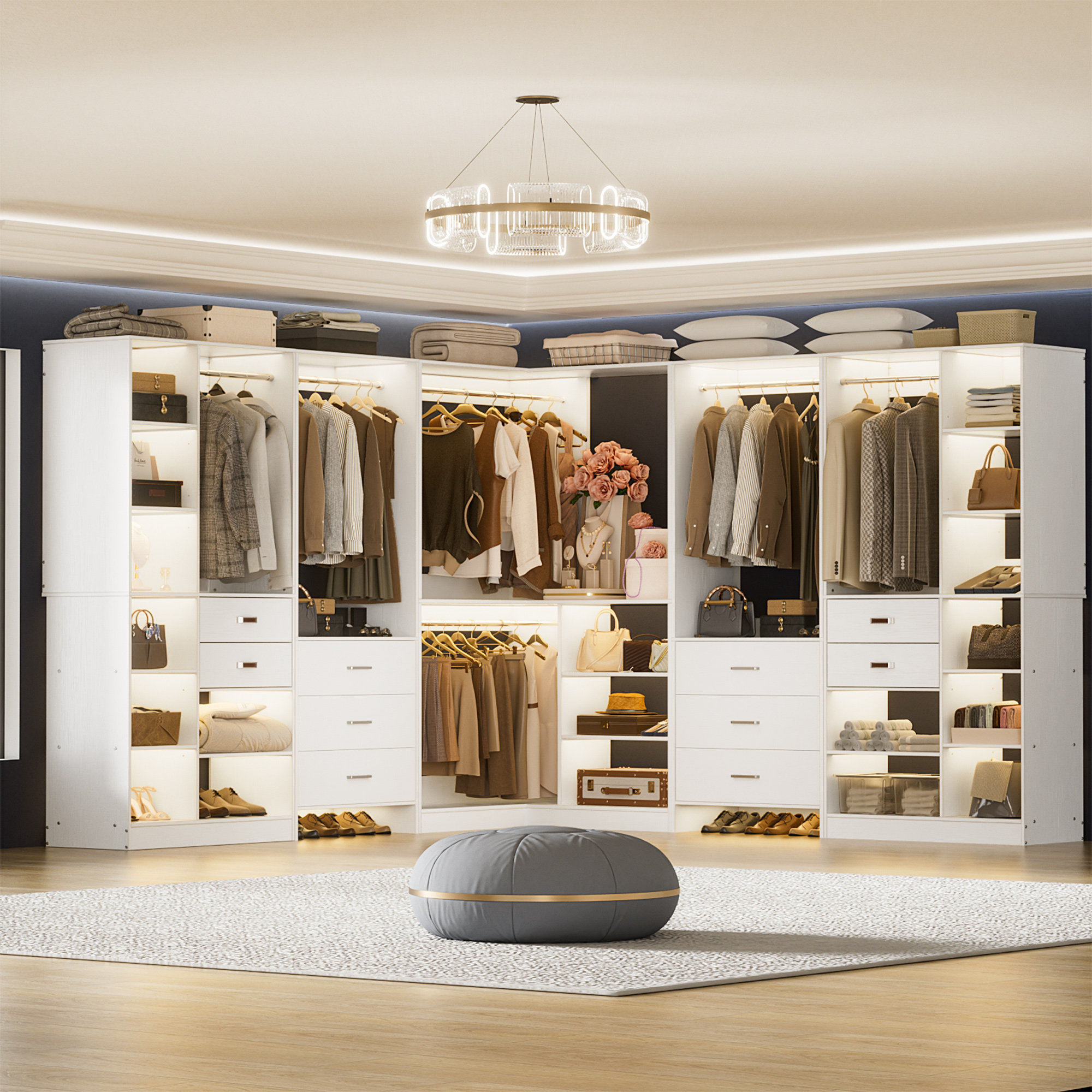 Hokku Designs 100” x100” Closet System with Wooden Drawers(Adjustable ...