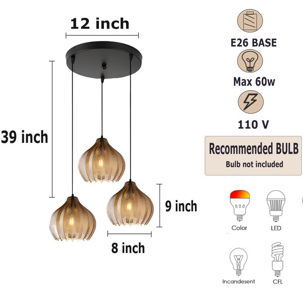 Mercer41 Trosclair 3 - Light Dimmable Brown Cluster Pendant & Reviews ...