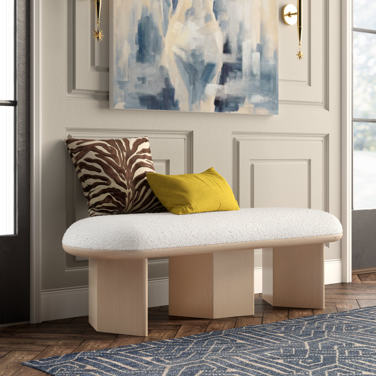 Wade Logan® Botakoz Boucle Fabric Upholstered Bench | Wayfair