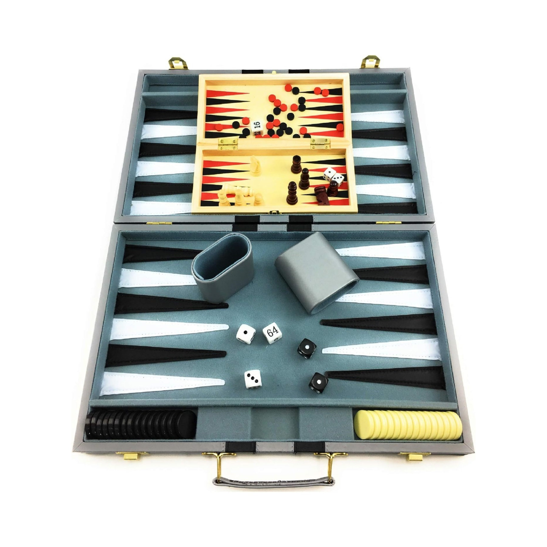 Phantoscope Deluxe 15" Backgammon Briefcase (Vinyl Grey Attache) With 3 ...