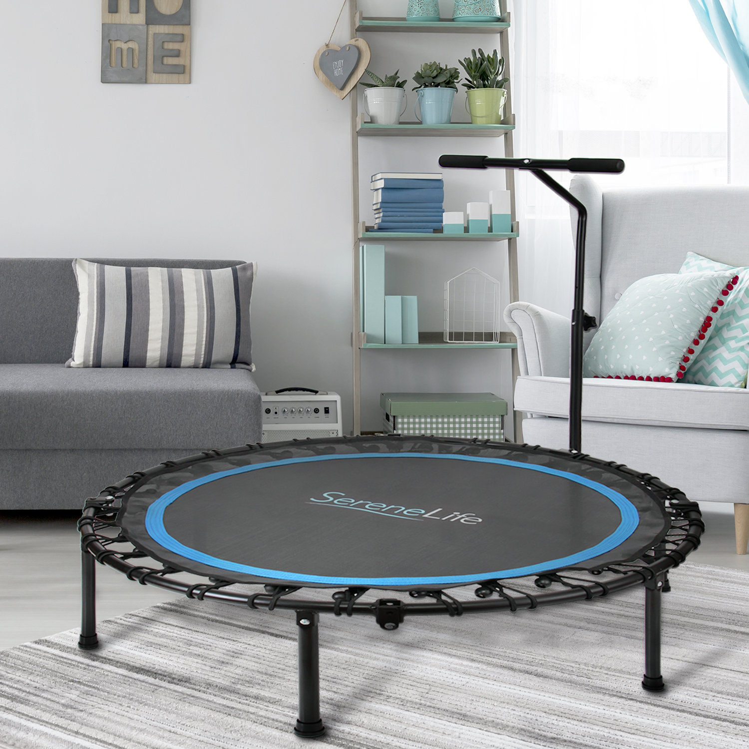 SereneLife Portable 40'' Round Fitness Trampoline with Handlebar ...