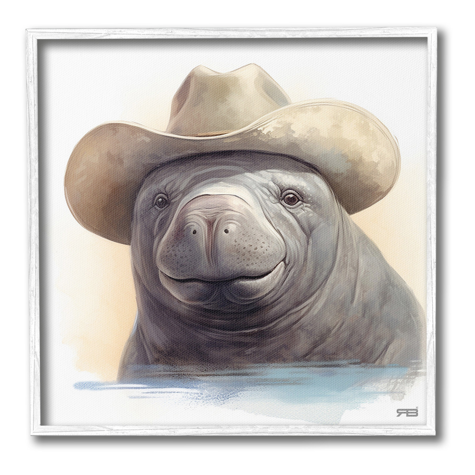 Stupell Industries Manatee with Southern Hat Framed Giclee Art by RB ...