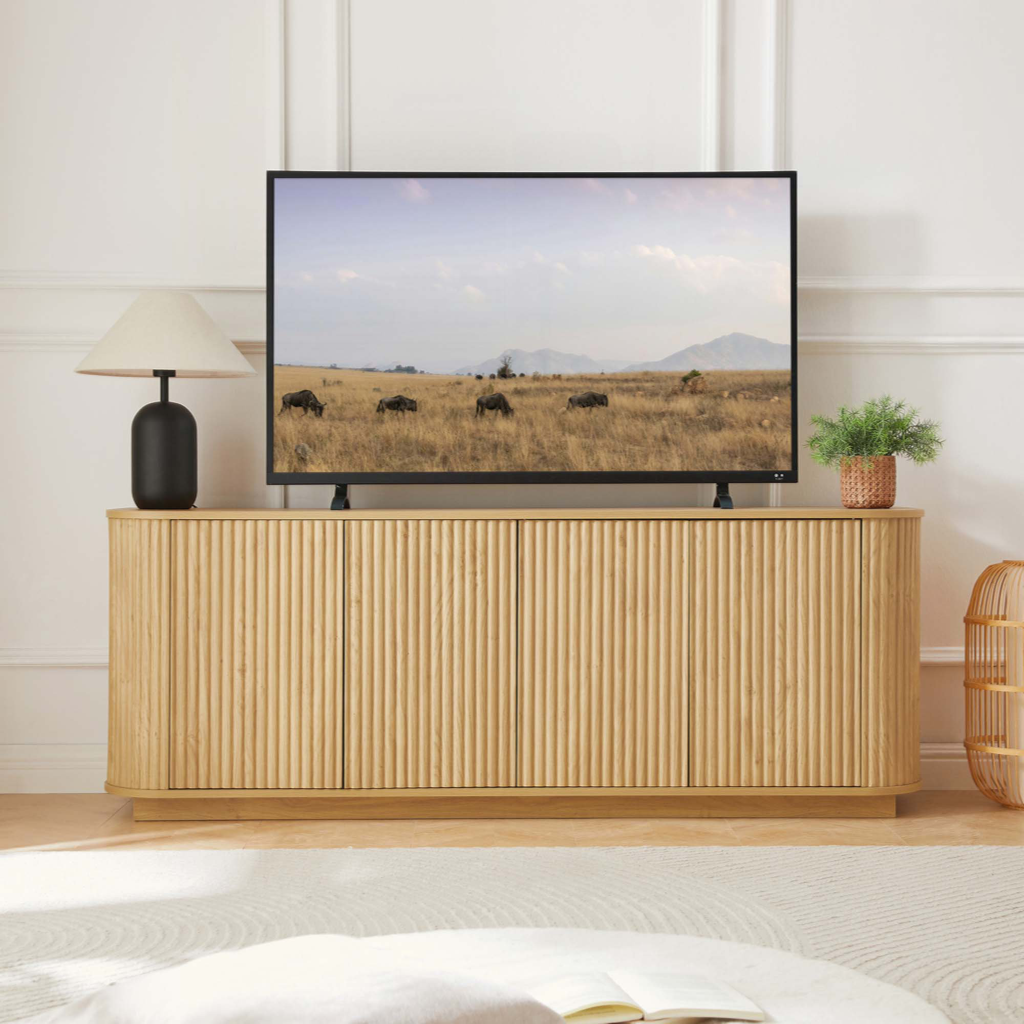 Latitude Run® Sideboard Storage Cabinet TV Stand With Wave Pattern ...