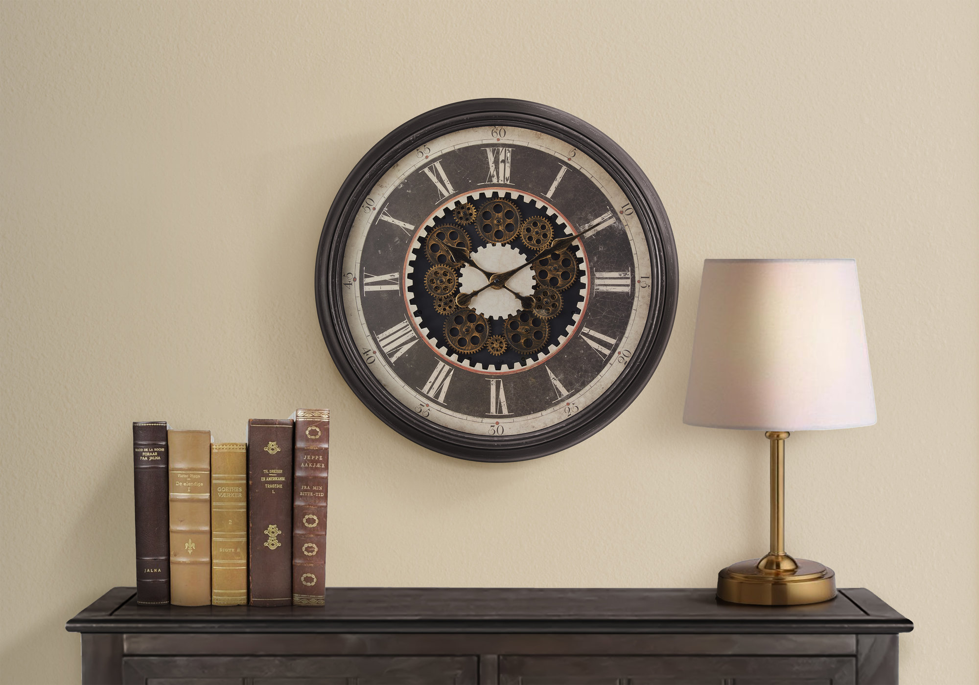 Winston Porter Clocks, 23" Round, Gear Mechanism, Wall Clock, Brown ...